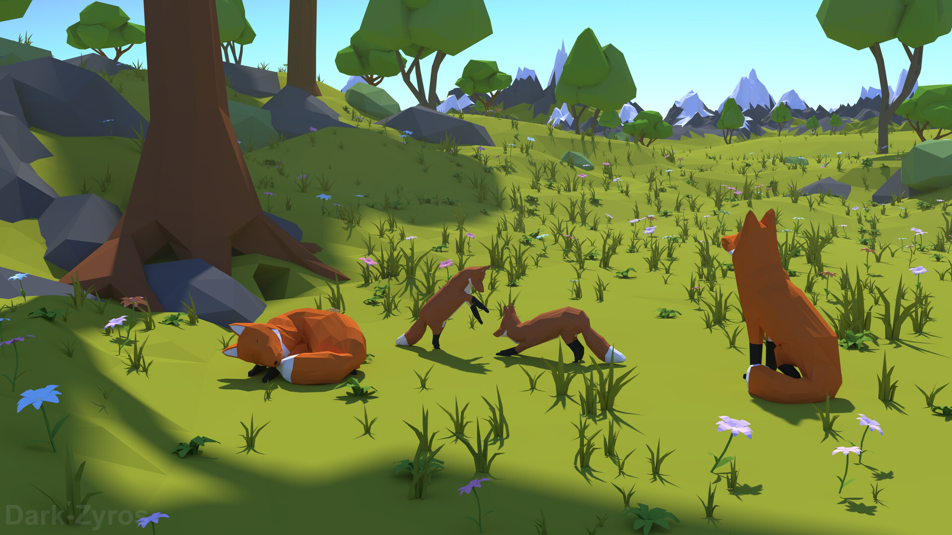 ArtStation - Low poly fox family