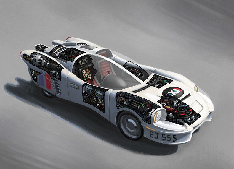 ArtStation - Spy Car cutaway illustration