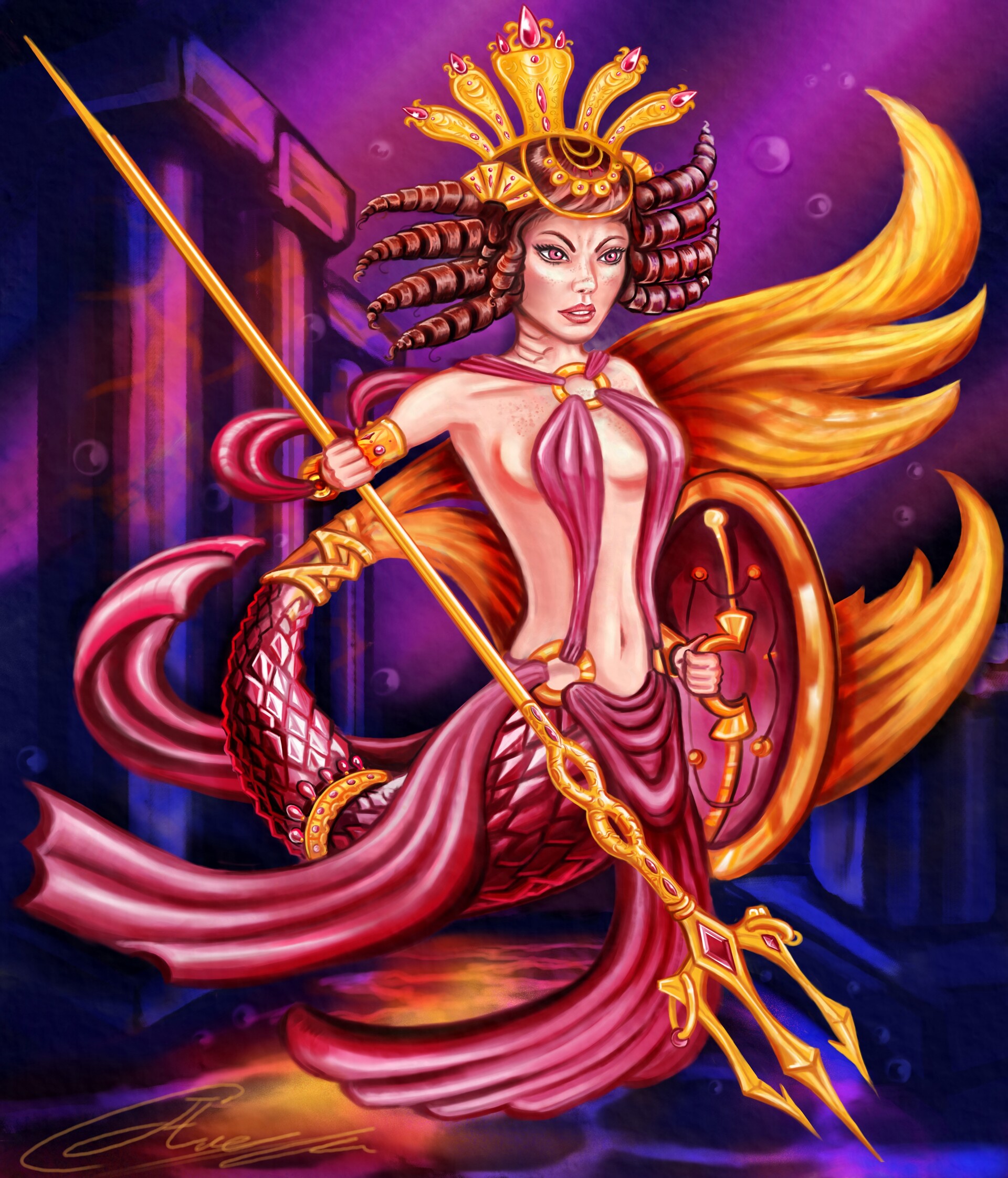 ArtStation - Rhea, the underwater warrior