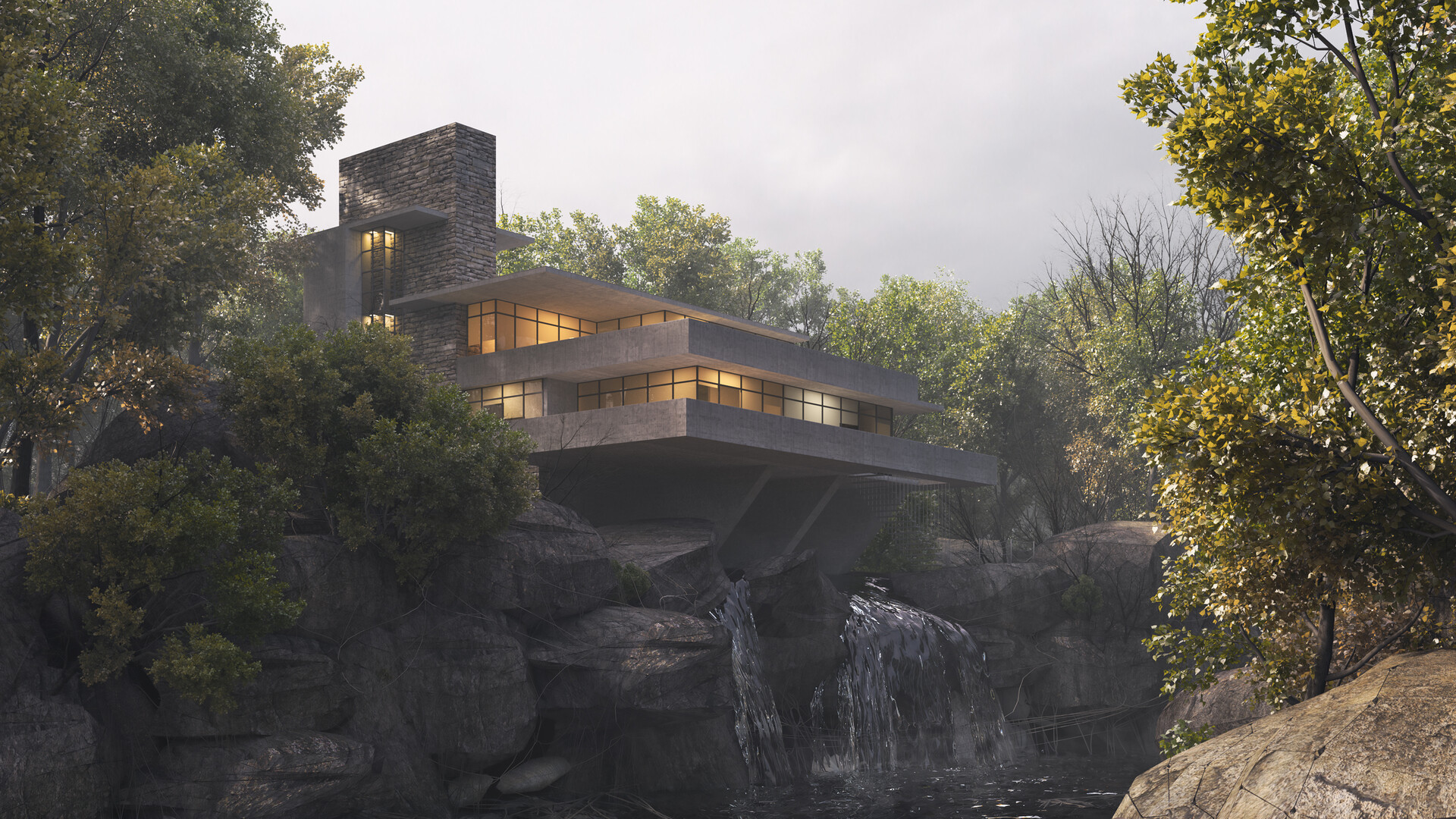 ArtStation - Speed modeling, concept in 3D House over the waterfall
