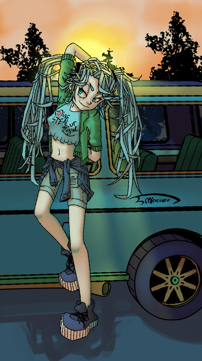 ArtStation - Hatsune Miku Leaning on a Van.