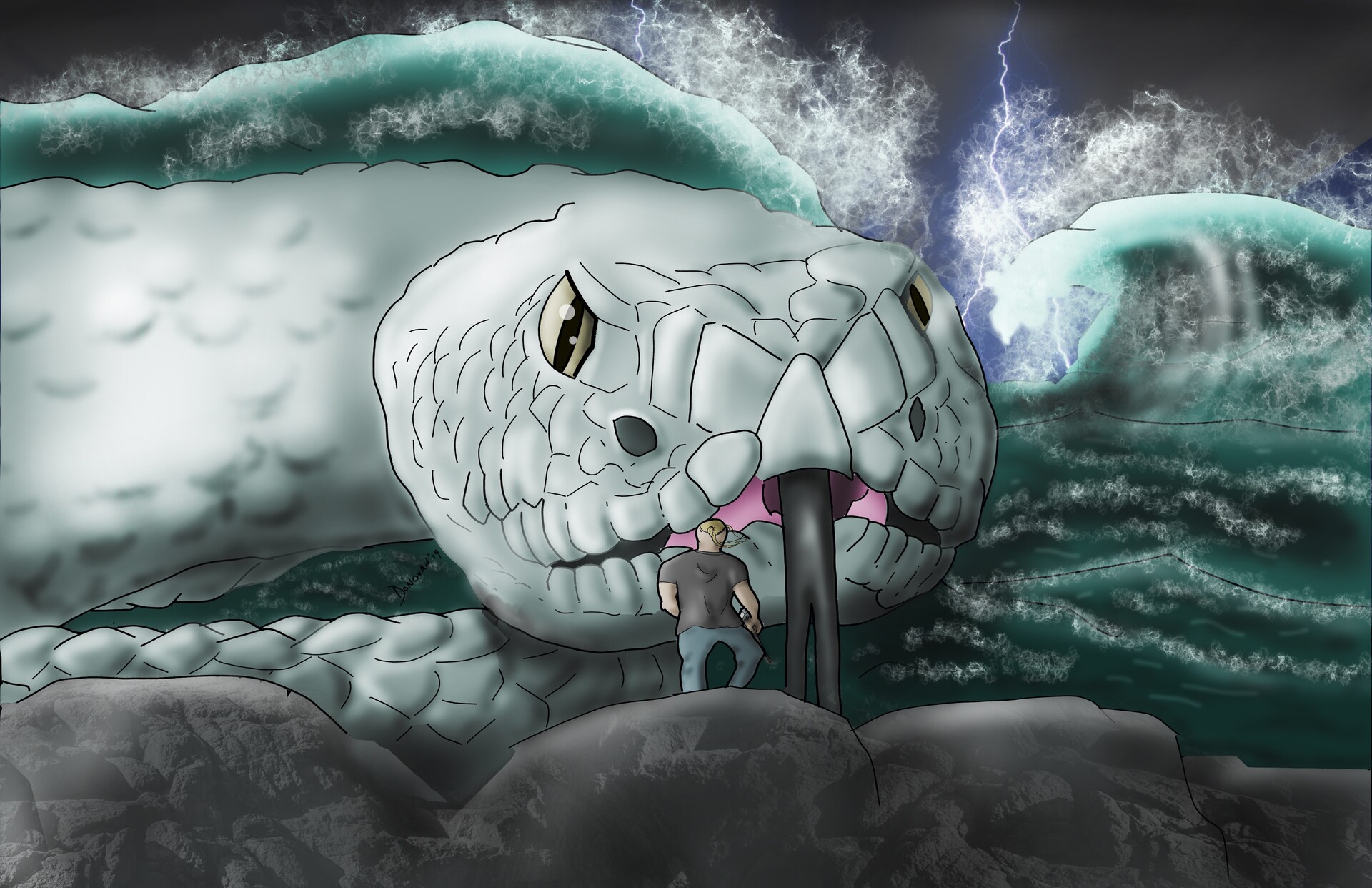 ArtStation - Thor vs. the World Snake at Ragnarok