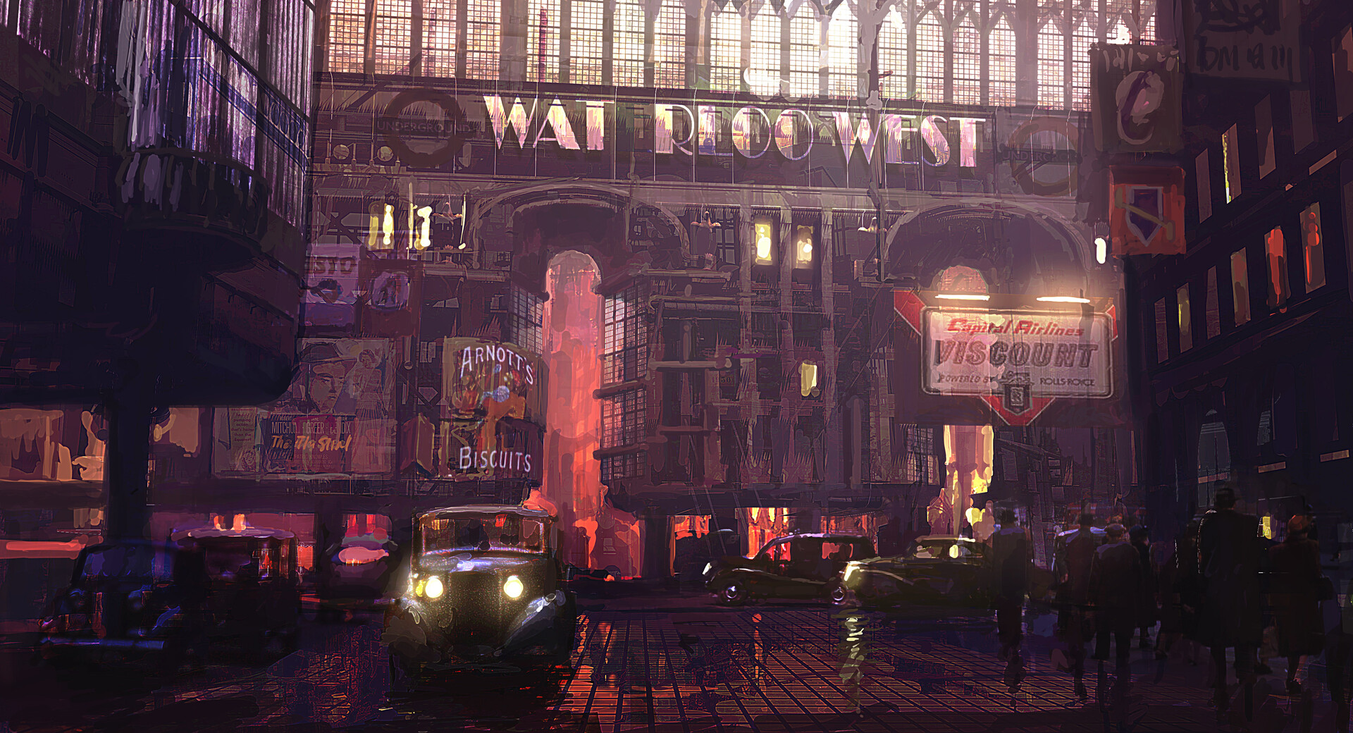 ArtStation - Dieselpunk era appartment block and rail bridge