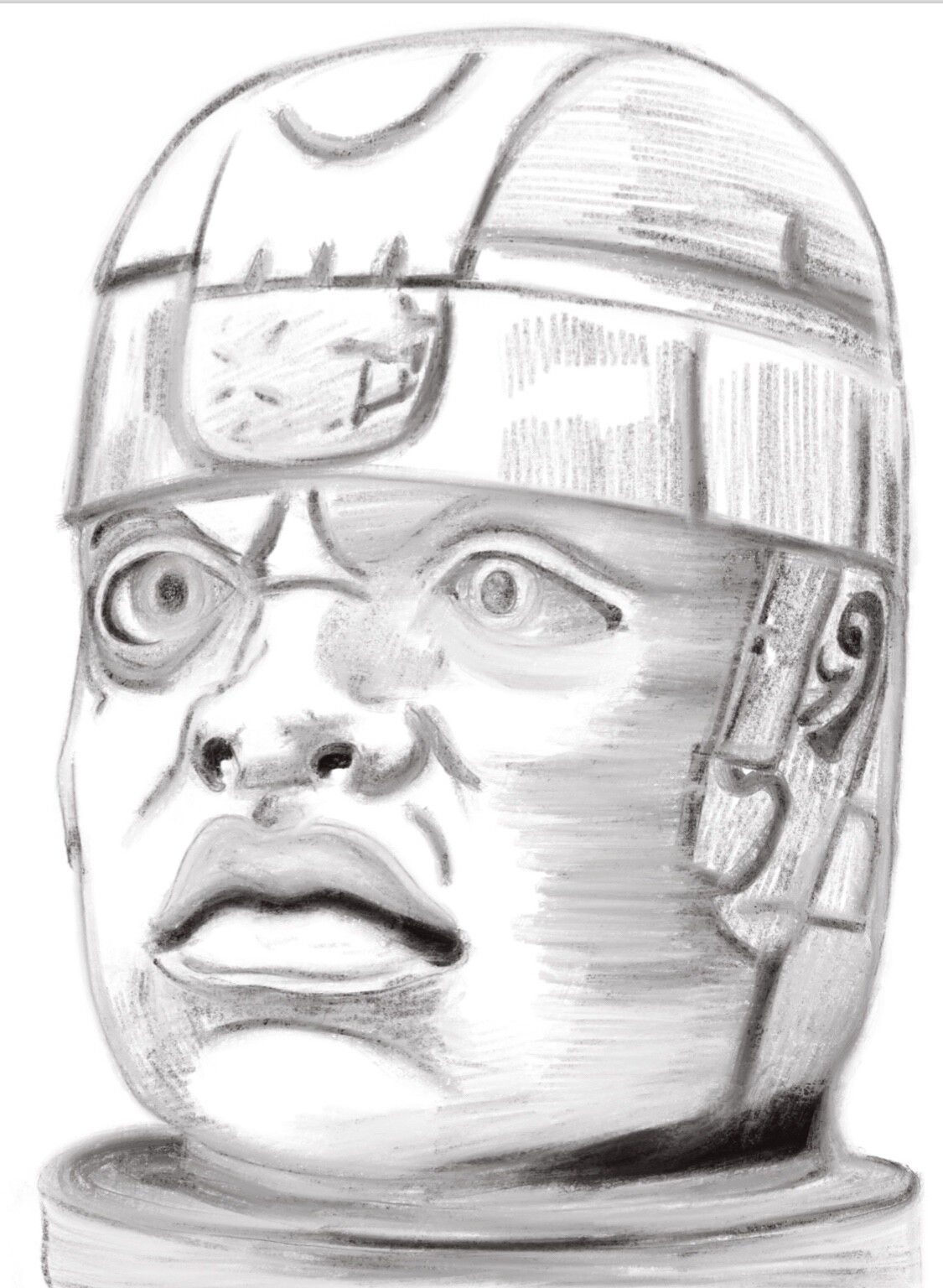 Olmec Heads Drawing