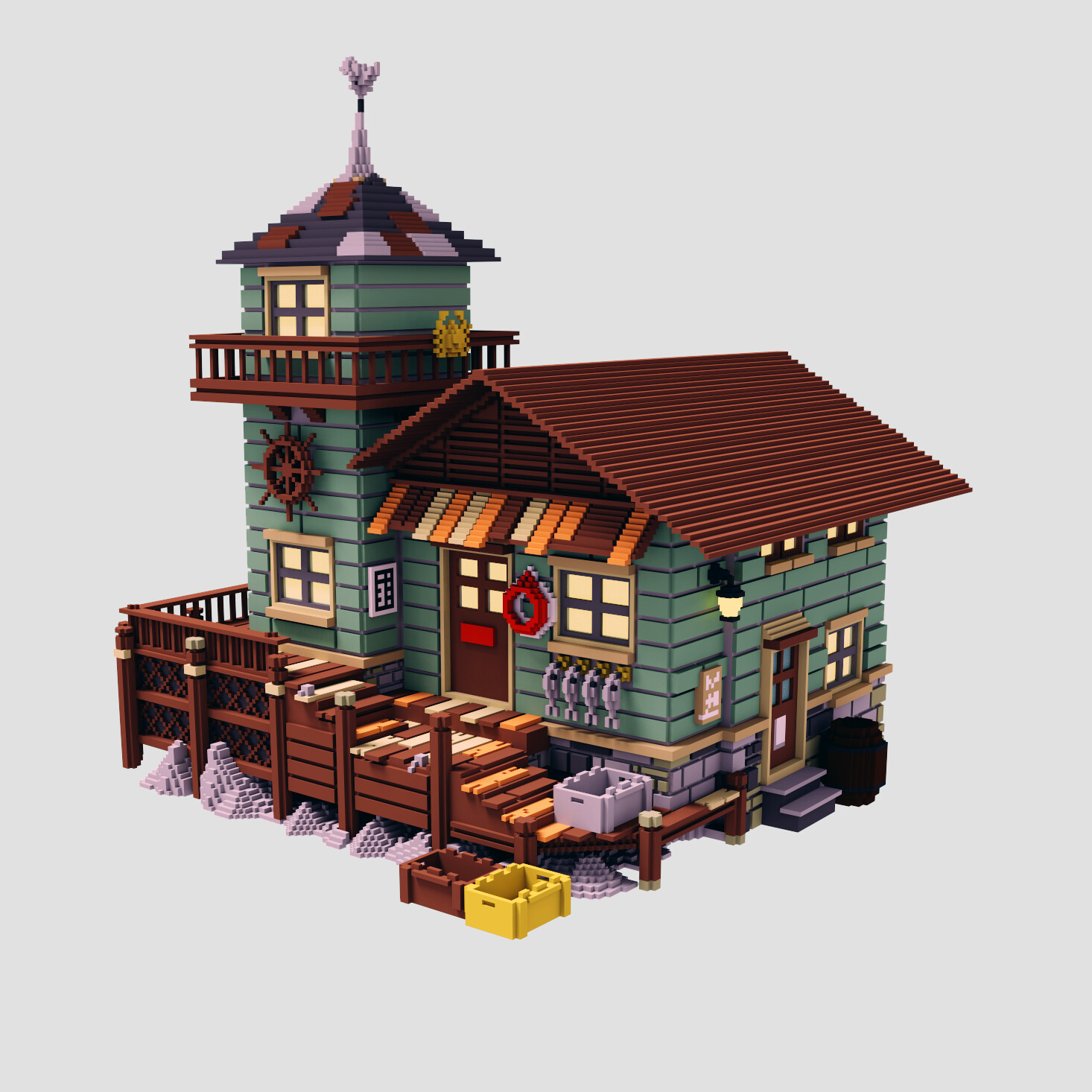 ArtStation - lego fishing store in voxels