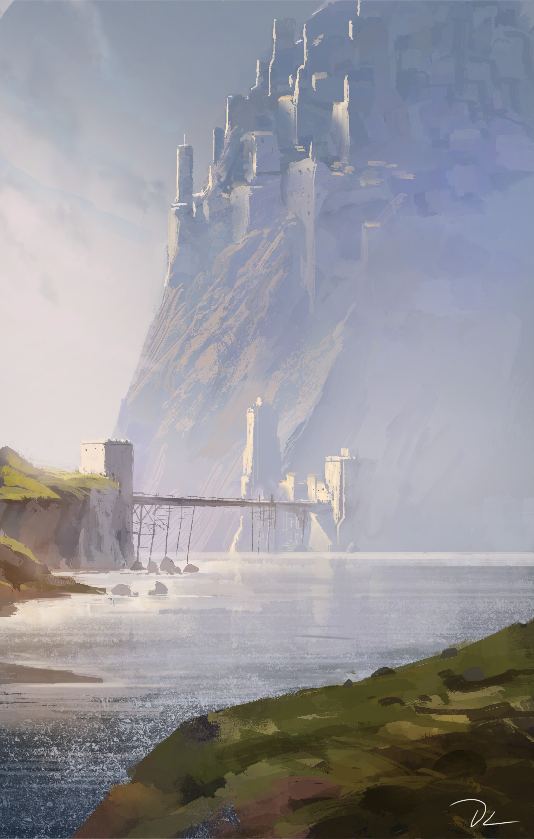 Cliffside Drawbridge by Denis Loebner : r/ImaginaryLakes