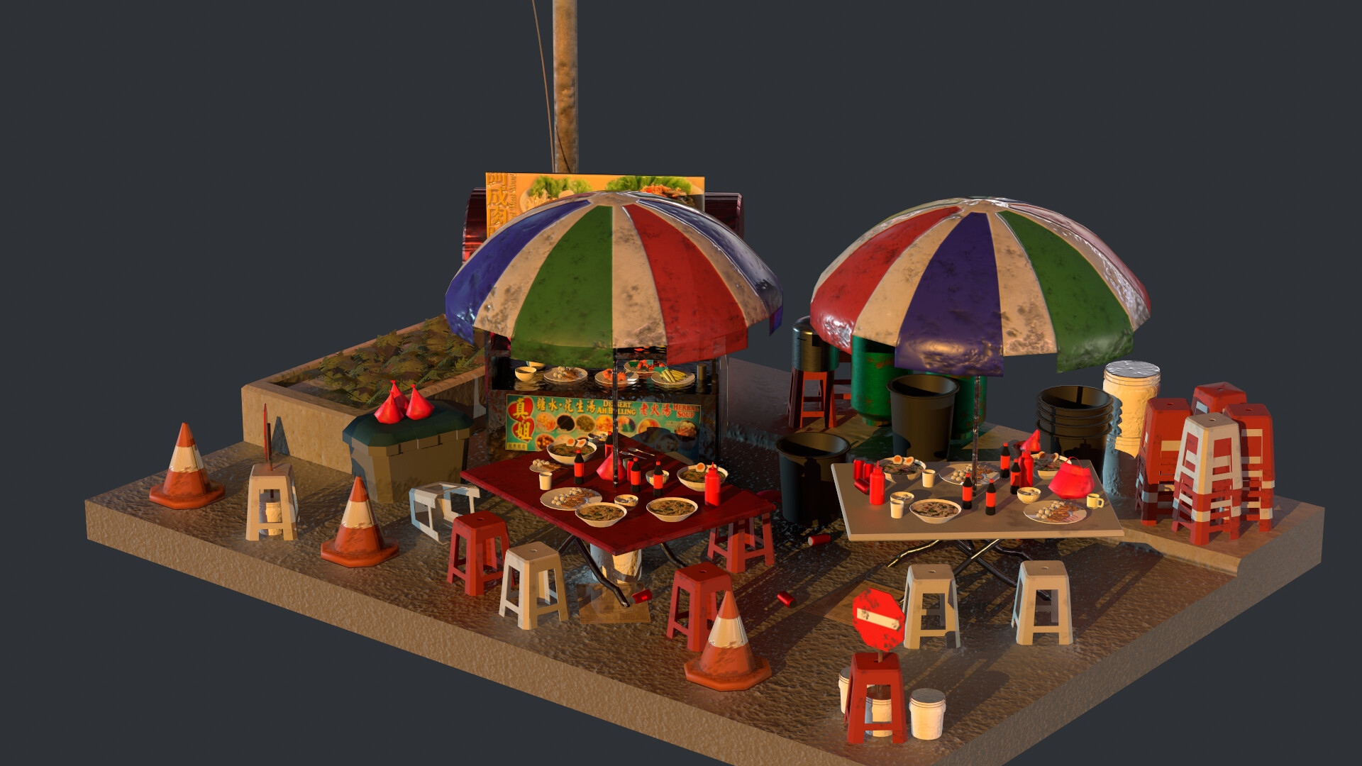 ArtStation - Props Modeling: Malaysian Hawker Stall Theme