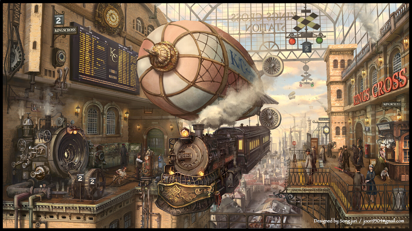 Steampunk Aircraft Train Station, by Juri Song : r/ImaginarySteampunk