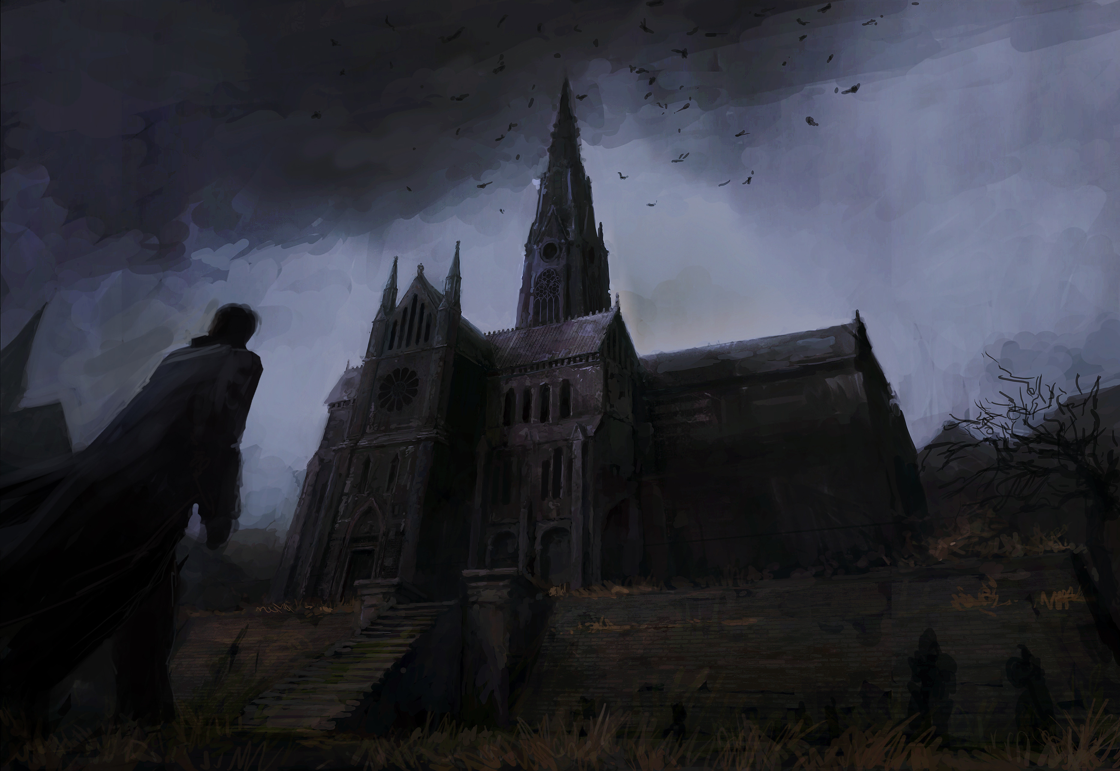 Pete Amachree - Blake approaches the Starry Wisdom Cult church (with steps)