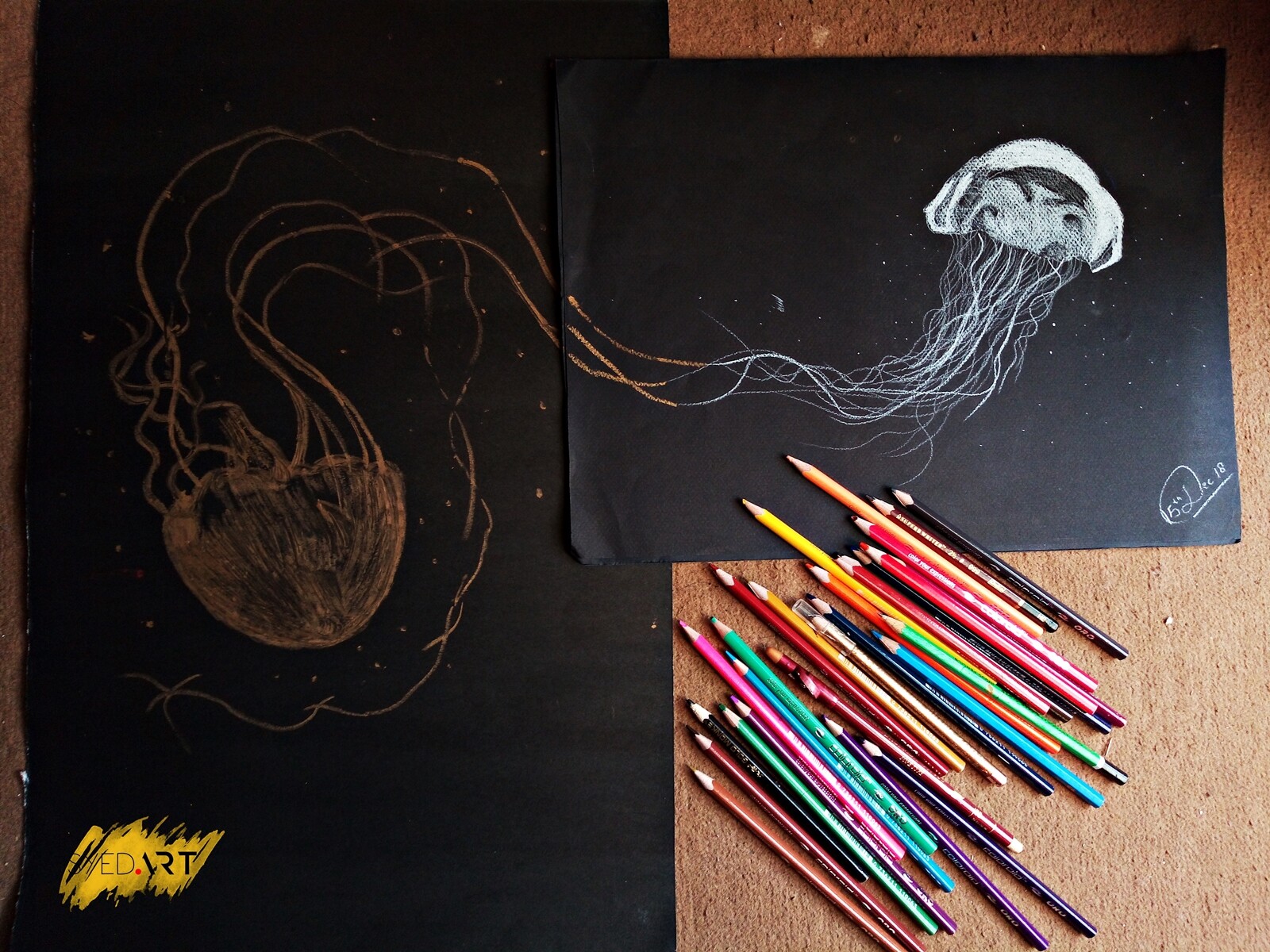 ArtStation - Jelly Fish White Charcoal Drawing (Syed Art)