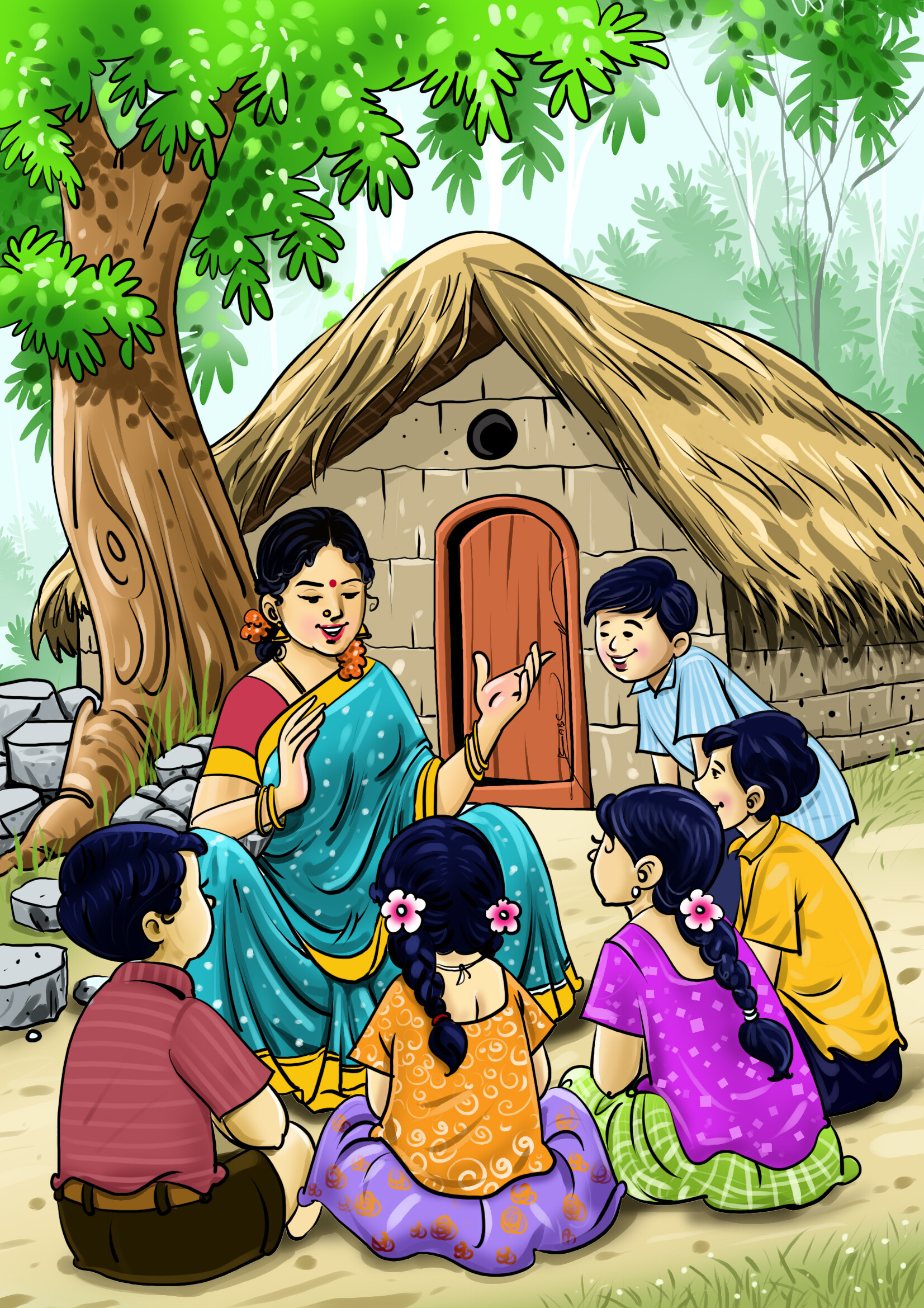 ArtStation - illustration ( mother telling stories )