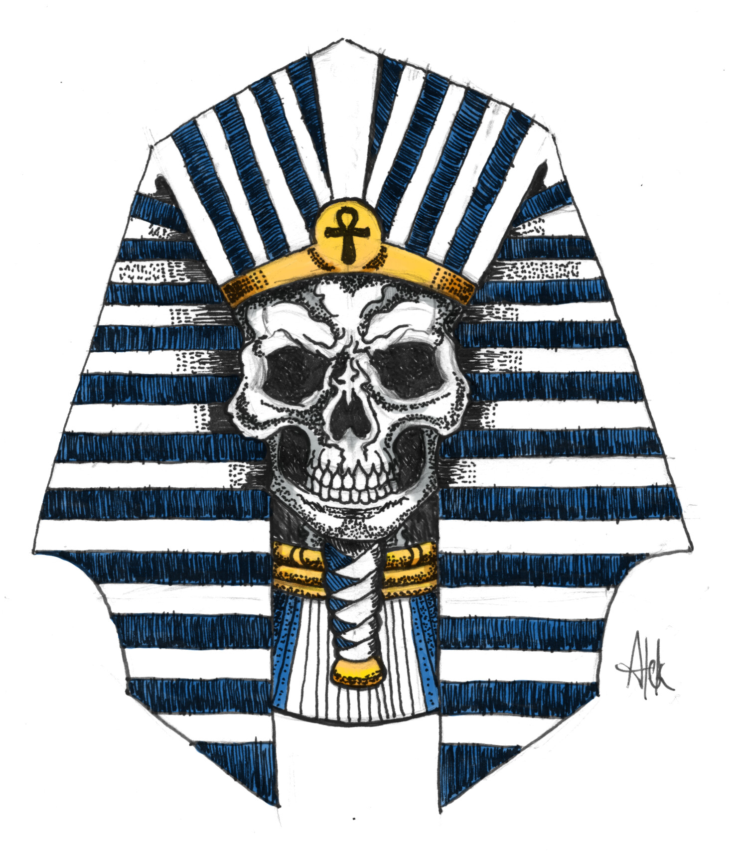 pharaoh skull drawing