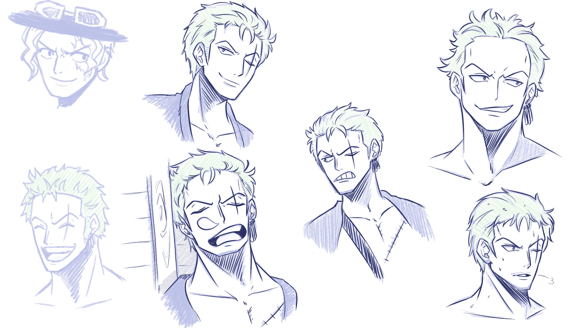 ArtStation - Zoro Expression Sketches