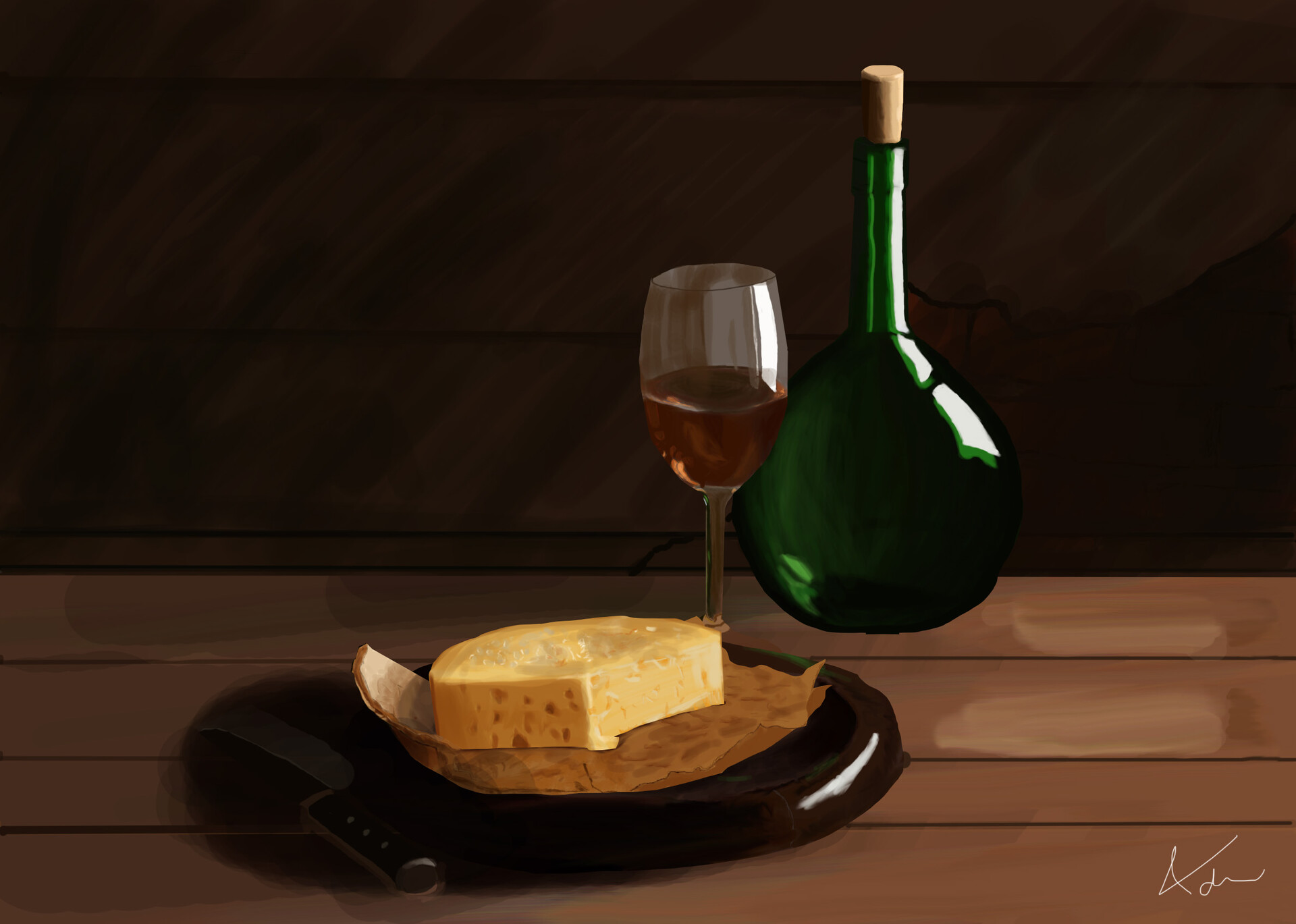 ArtStation - wine&cheese_drawing+shading_Graphicstablet 2018