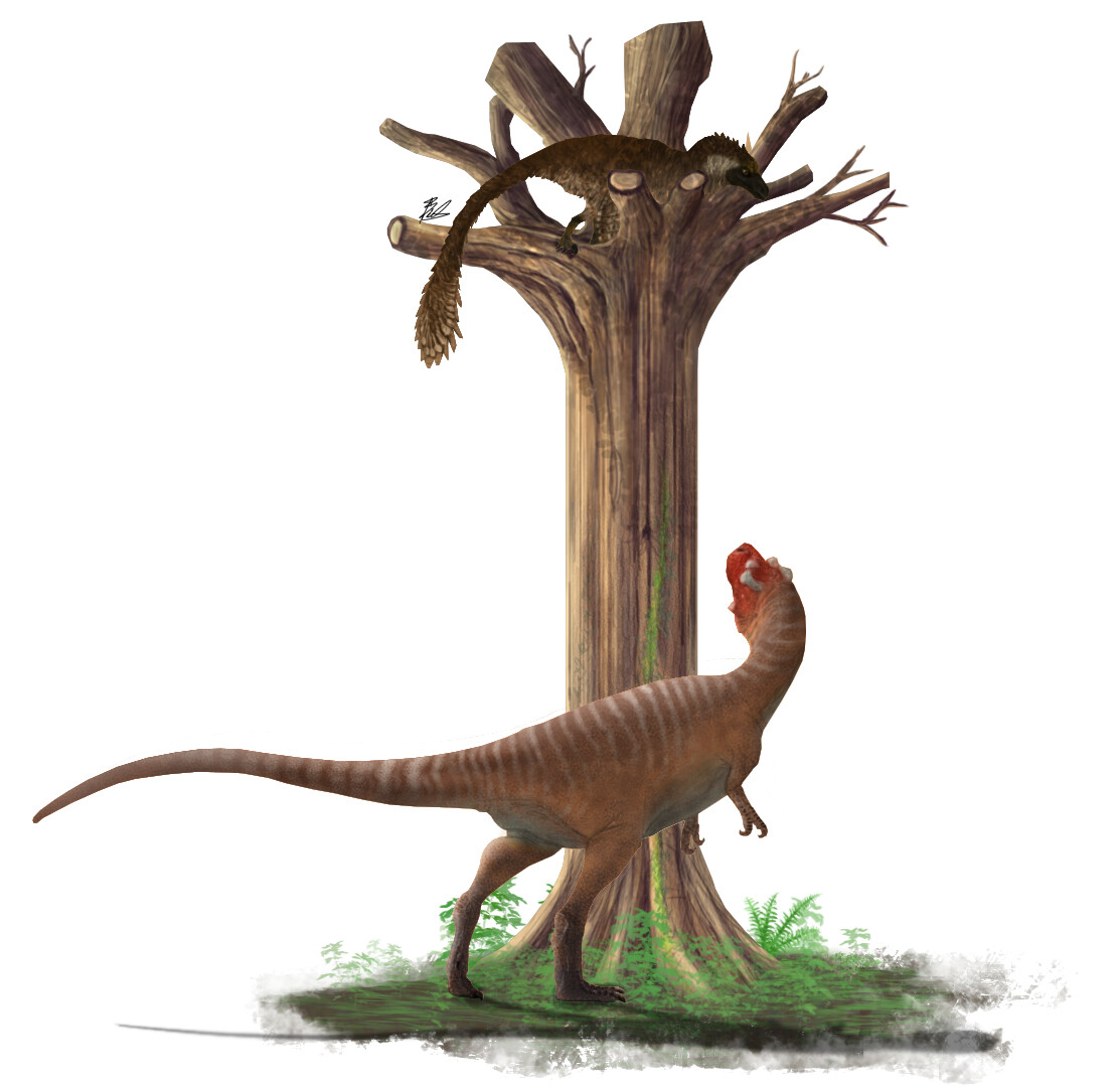 ArtStation - Juvenile Tyrannosaurus hunting an Acheroraptor