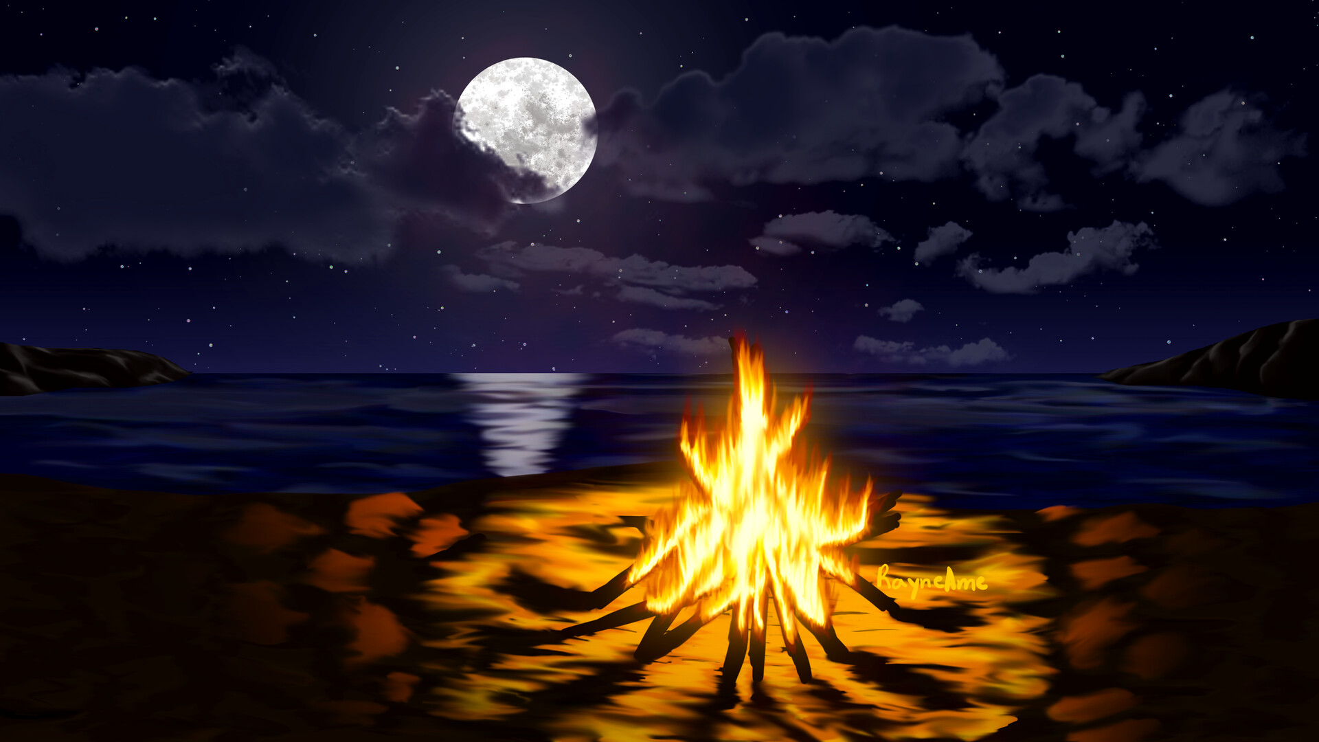 ArtStation - Bonfire at the Beach