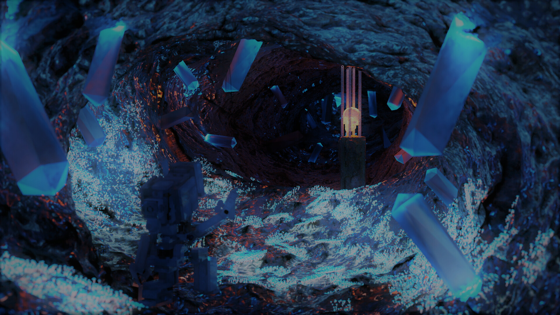 ArtStation - Red going through a crystal cave