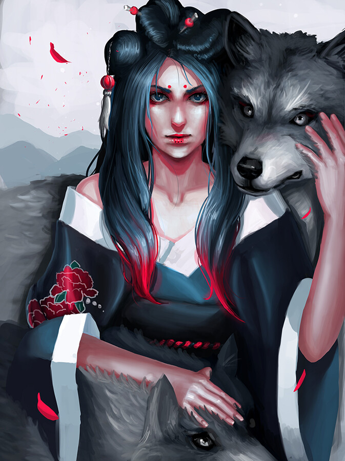 ArtStation - lady with wolves