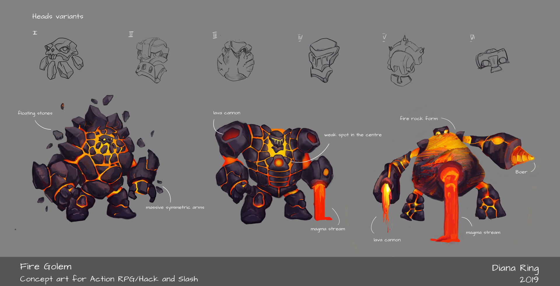 Diana Ring - Fire Golem Concept art for Action RPG/Hack and Slash