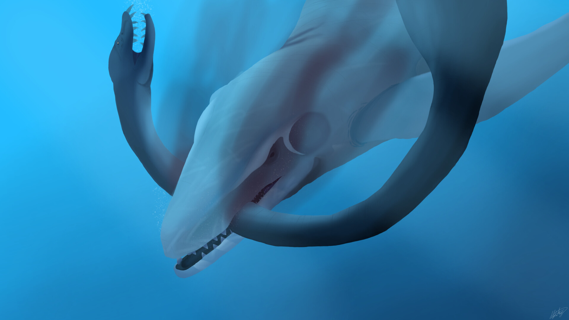 ArtStation - Mosasaurus Hunting a Plesiosaurus