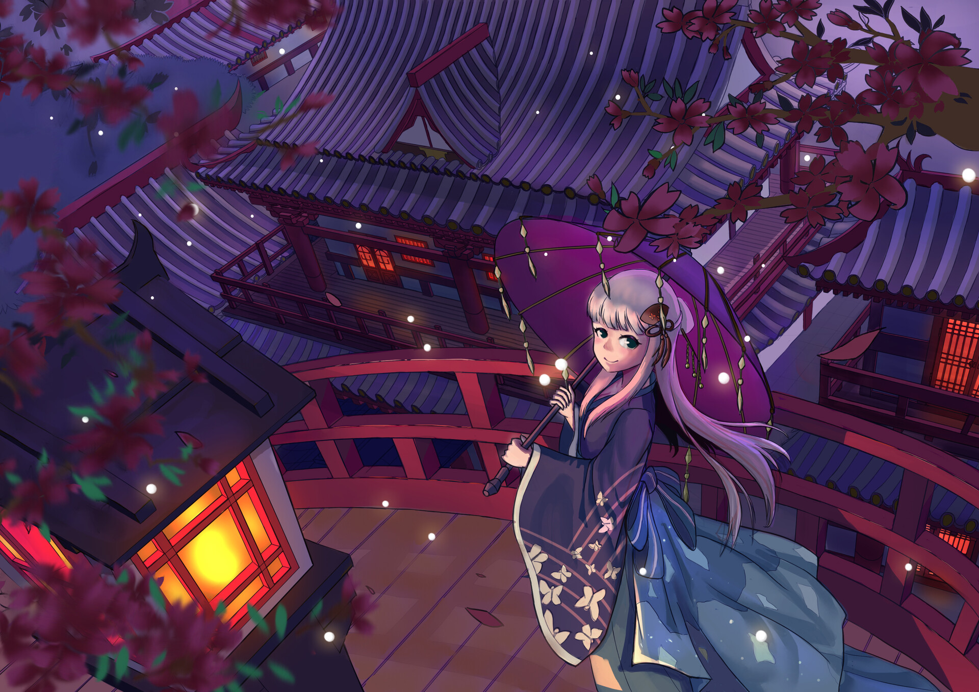 ArtStation - a girl in night sakura