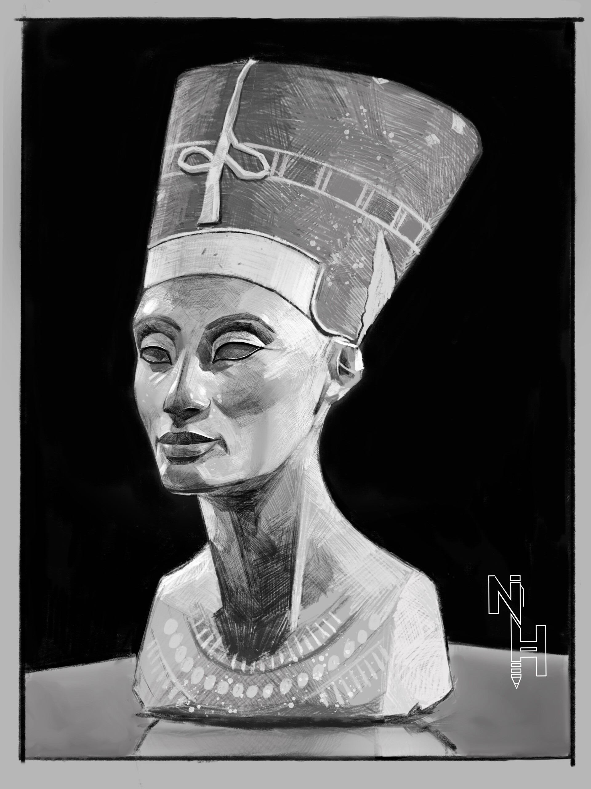 ArtStation - Nefertiti B/W Sketch