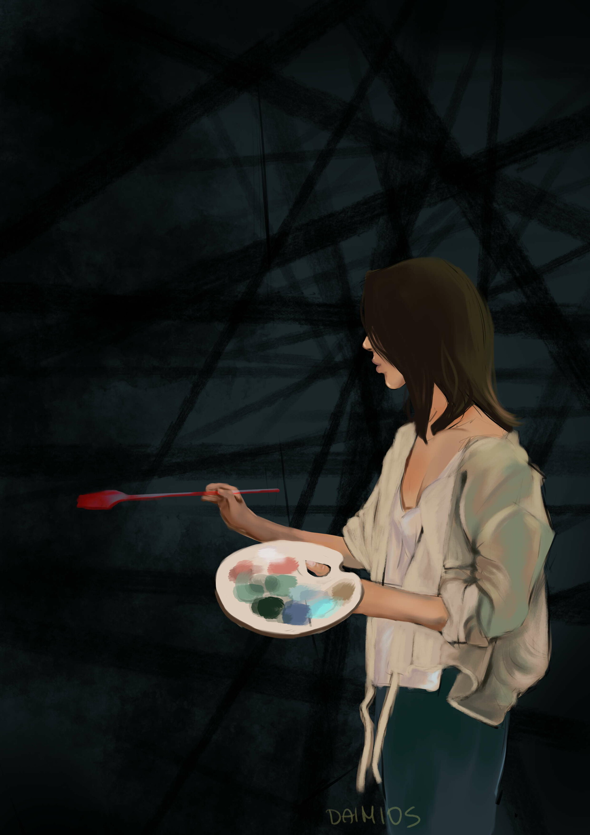 ArtStation - Wheein in her painting studio