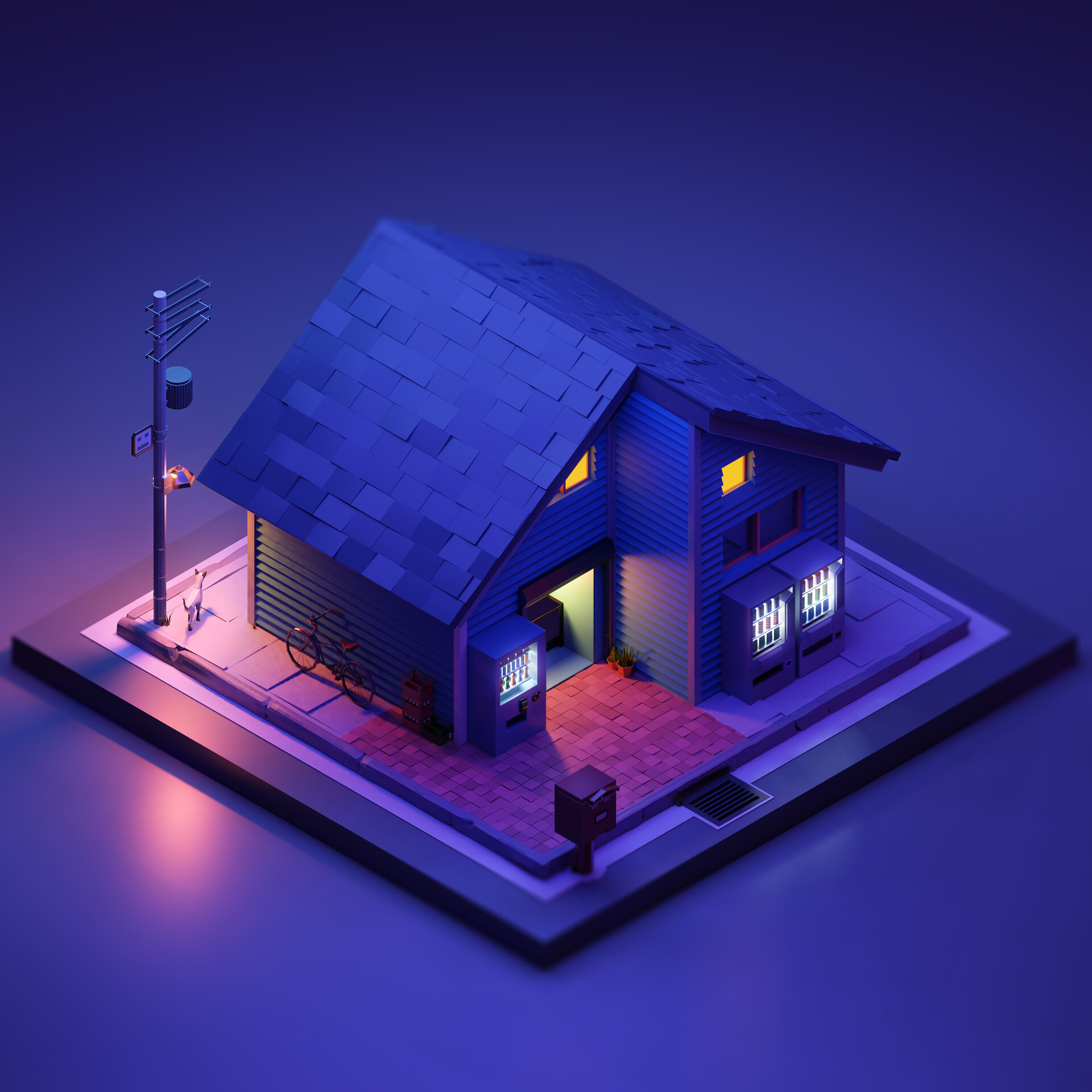 ArtStation - Night Version of my previous "A house in japan Low Poly 3D"