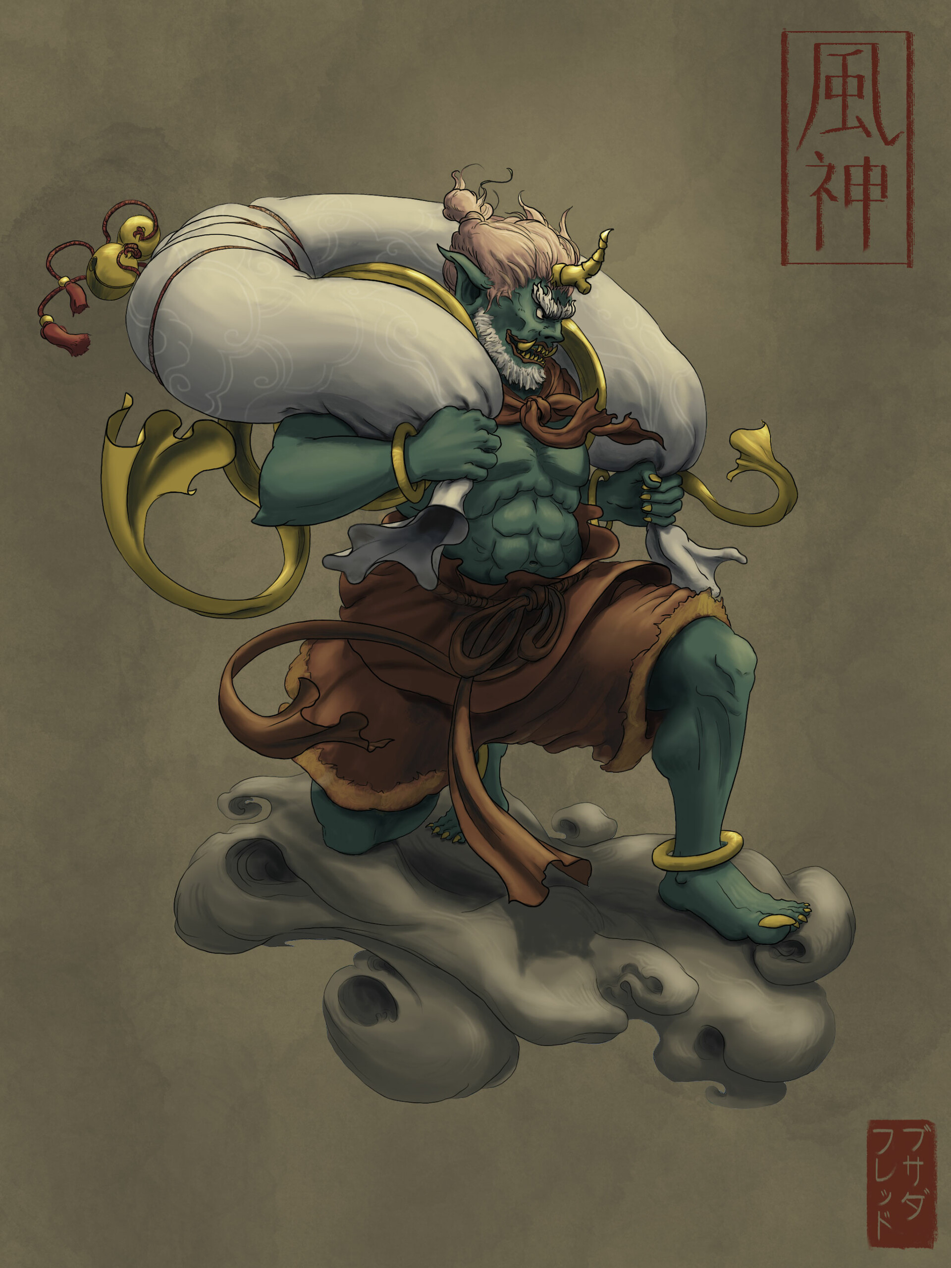 ArtStation - Fuujin, Wind God (Kaze no Kami, Fuujin)