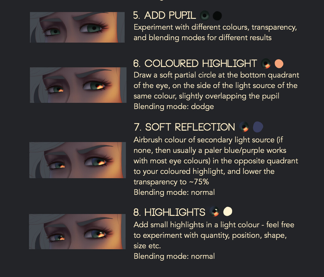 how to draw light reflection in eyes