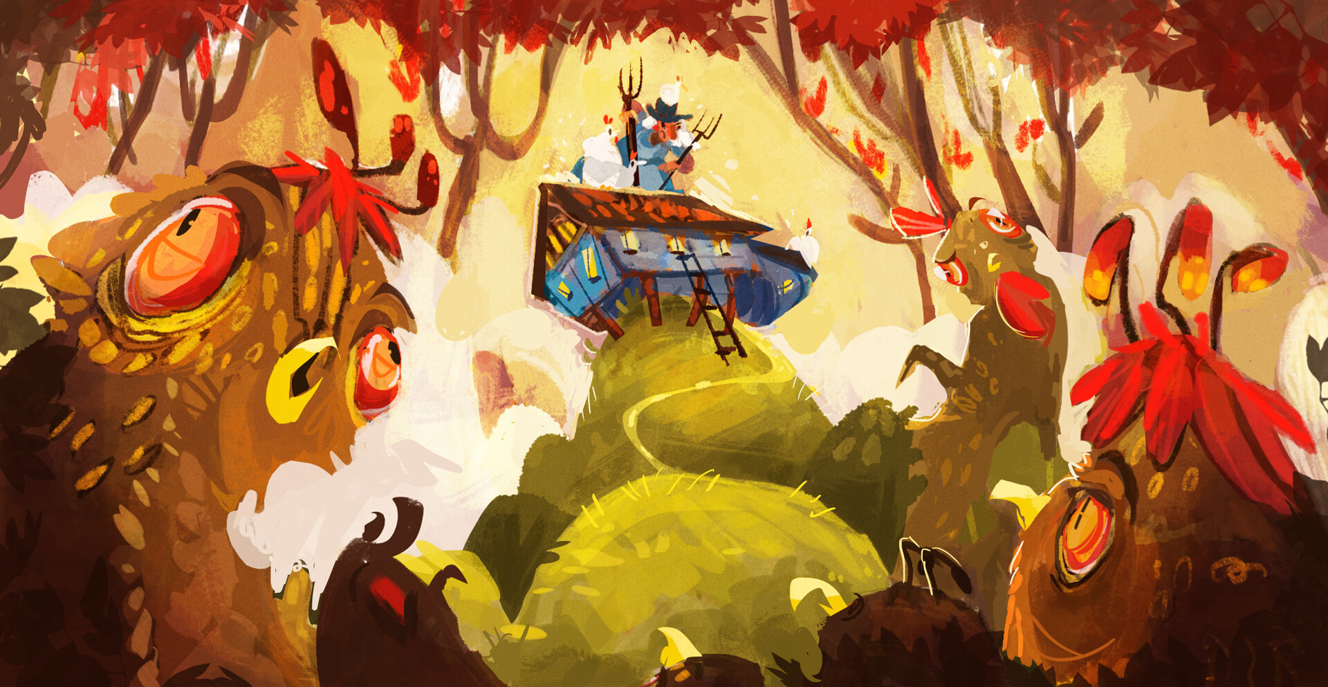 ArtStation - Granny and the werewolf chickens