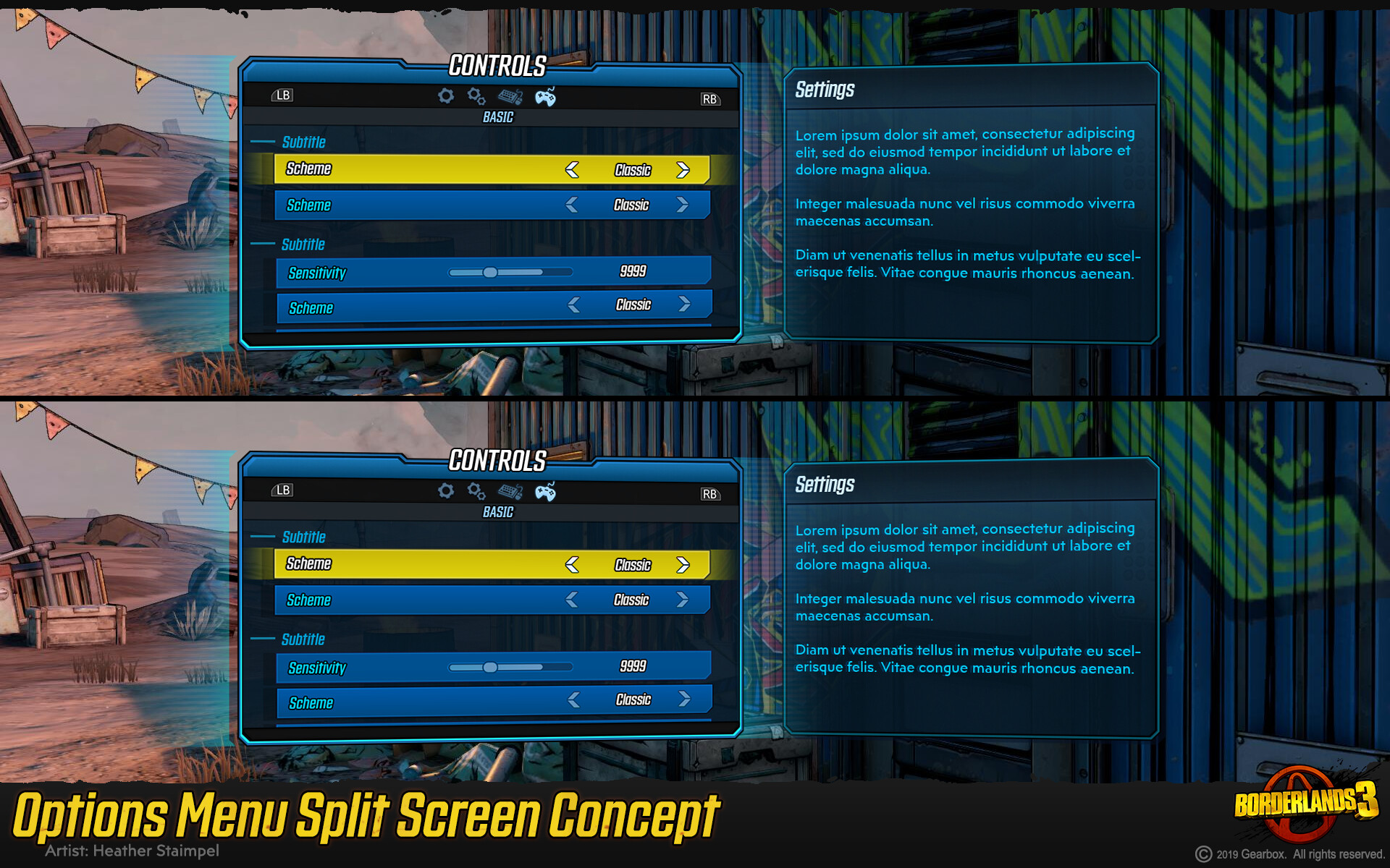 Heather Staimpel - Borderlands 3: Options Menu Final Concepts