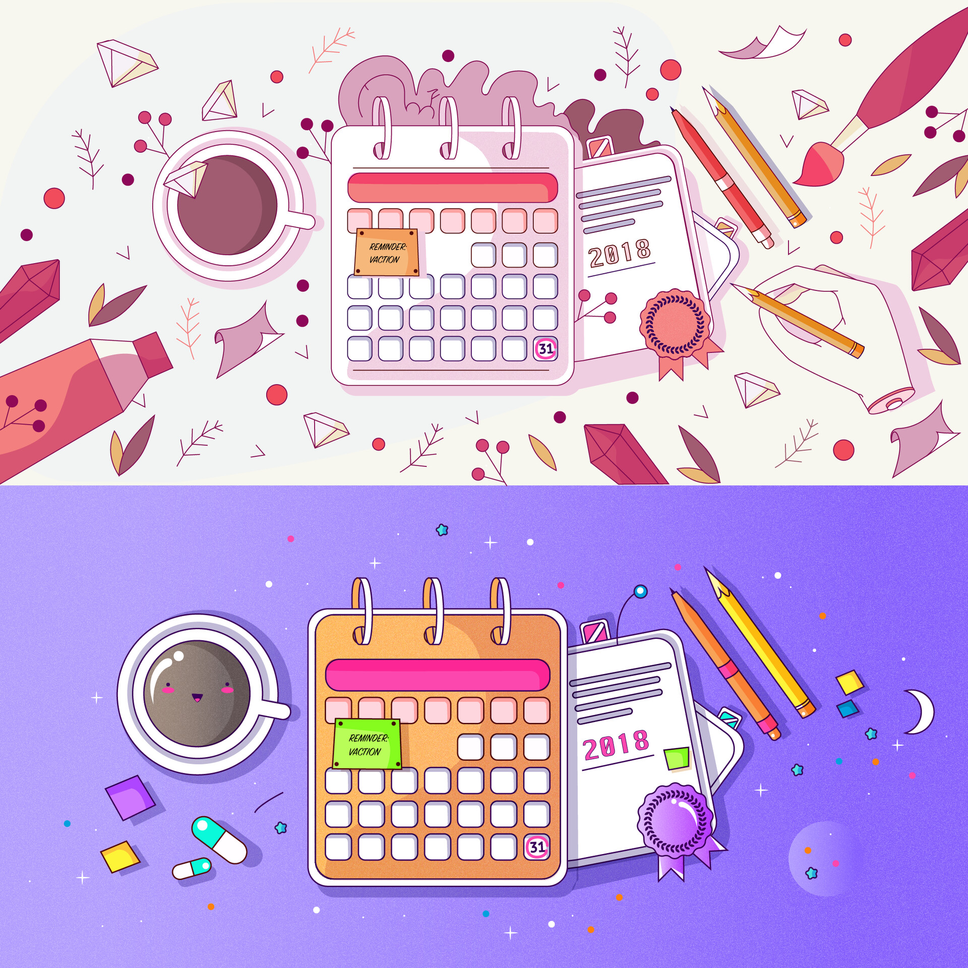 ArtStation - Calendar styles practice