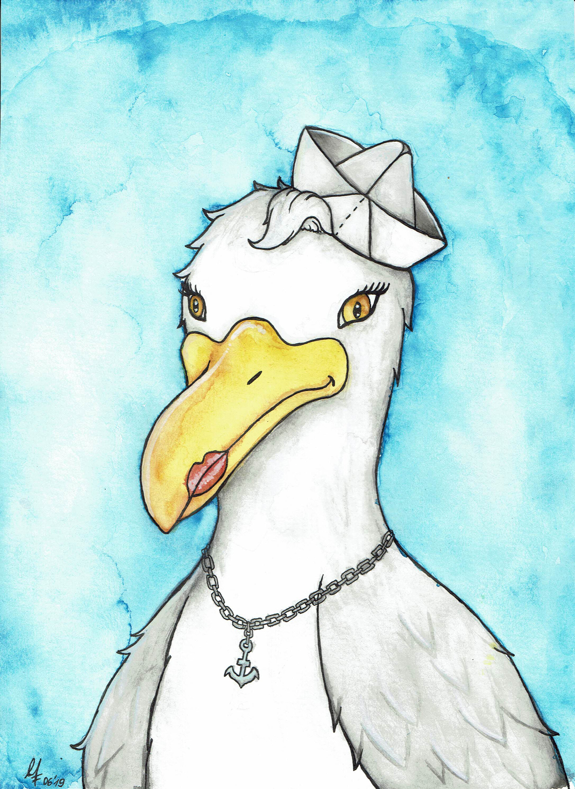 ArtStation - watercolor lady ahoi seagull