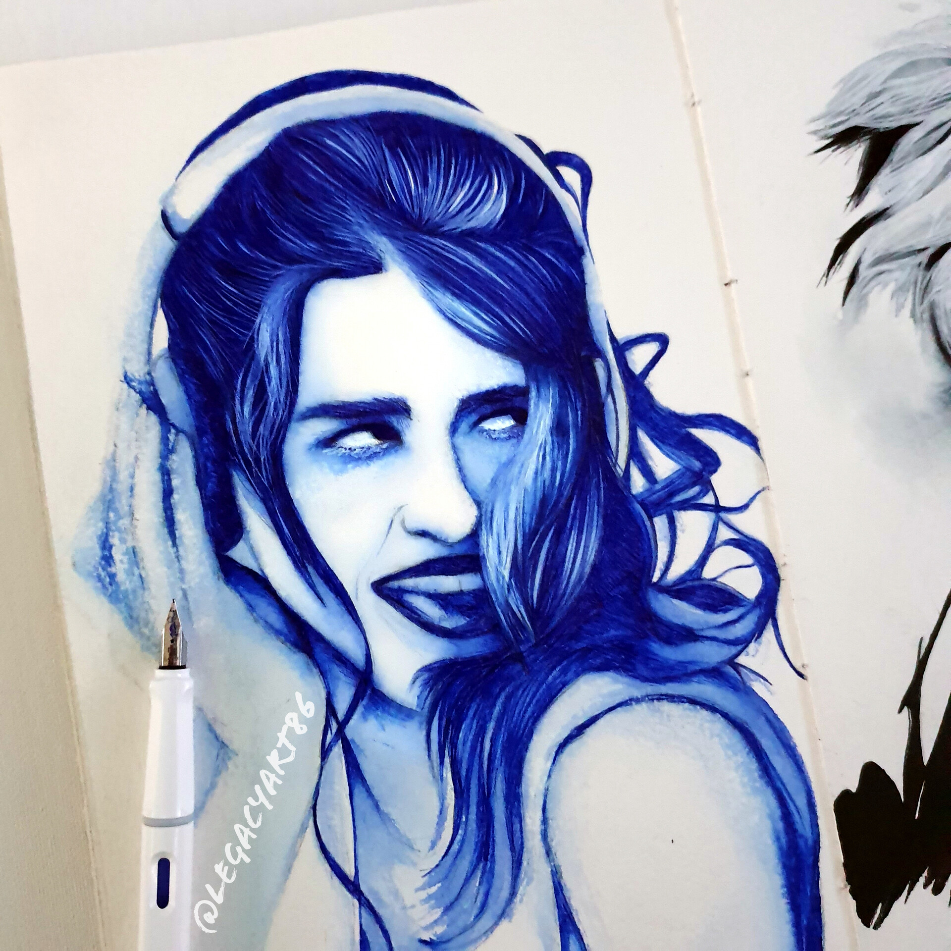 ArtStation - Portrait In Blue Fountain Pen