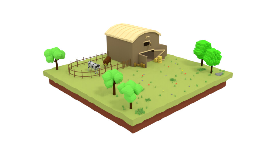 chroma 3D - Low Poly Farm with Barn