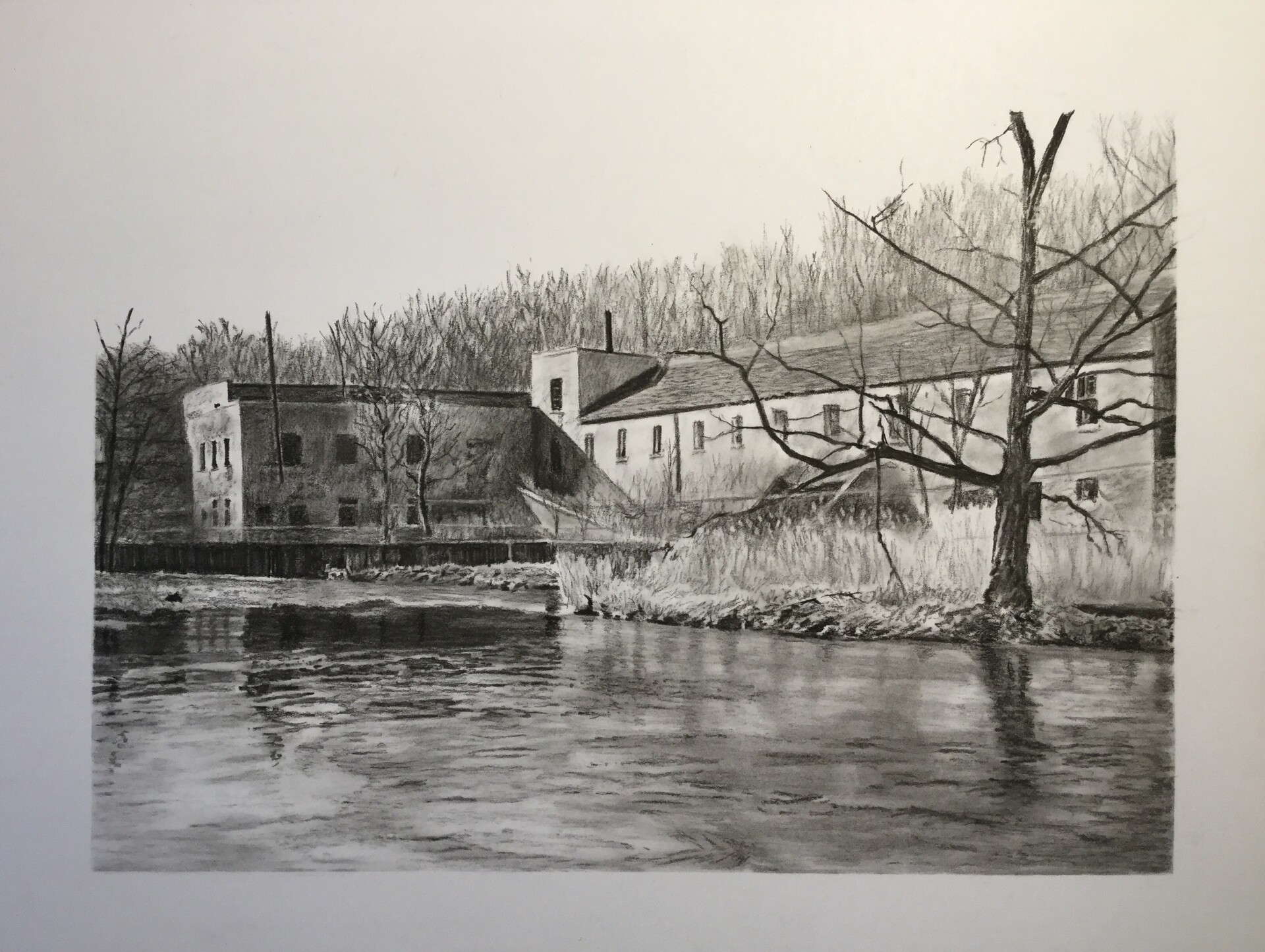 ArtStation - Barber Paper Mill on the Credit River rendered in charcoal