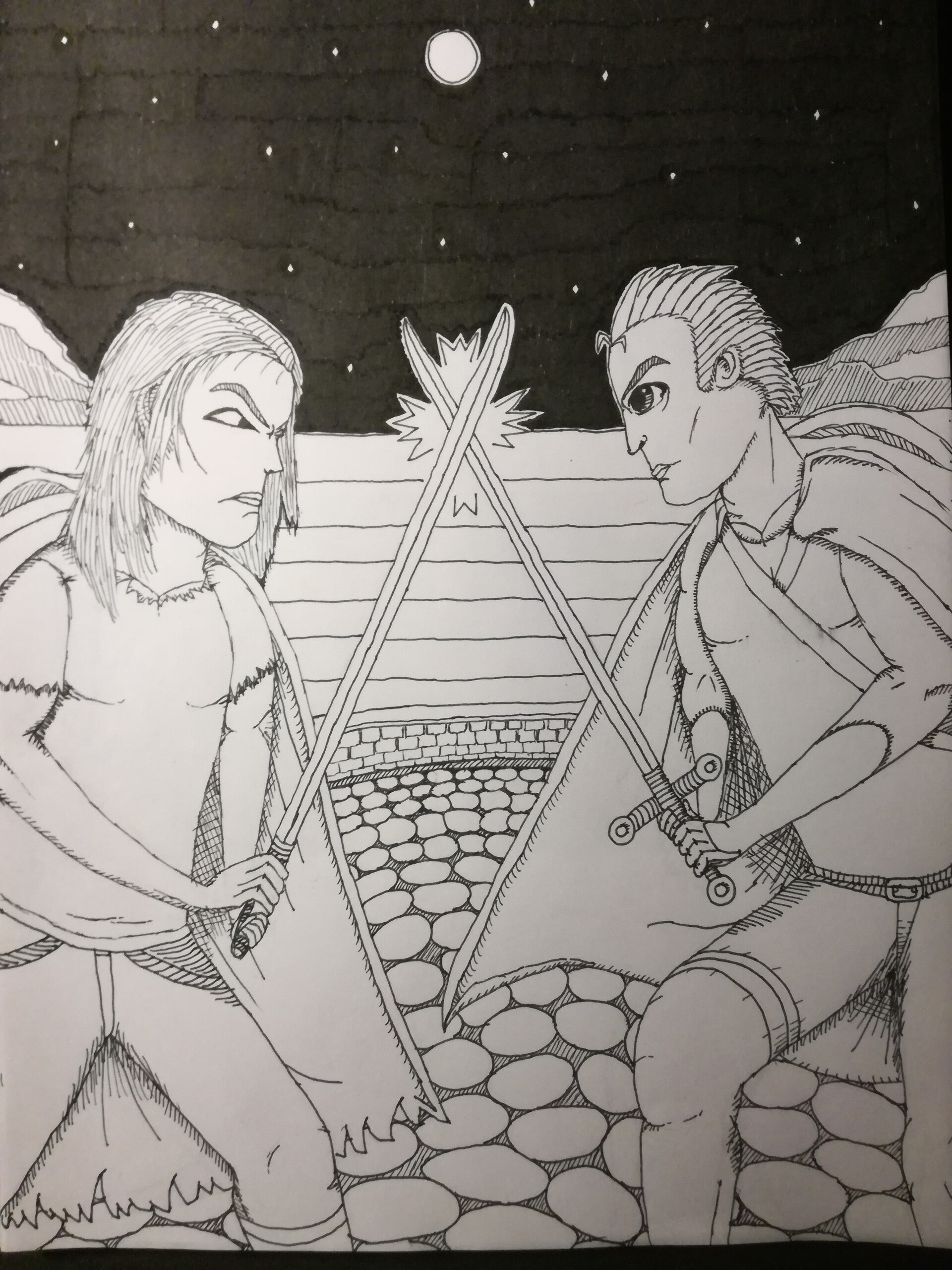 ArtStation - Ink drawing ,,Sword Fight"