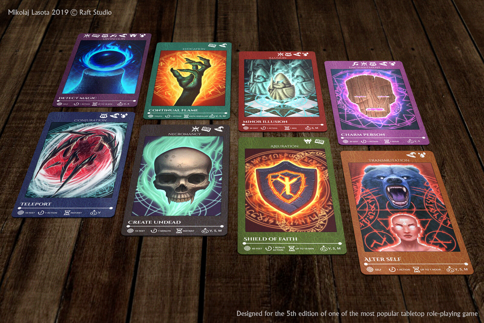 Mykola Lasota - DnD Magic Schools Illustration, card design and mockups