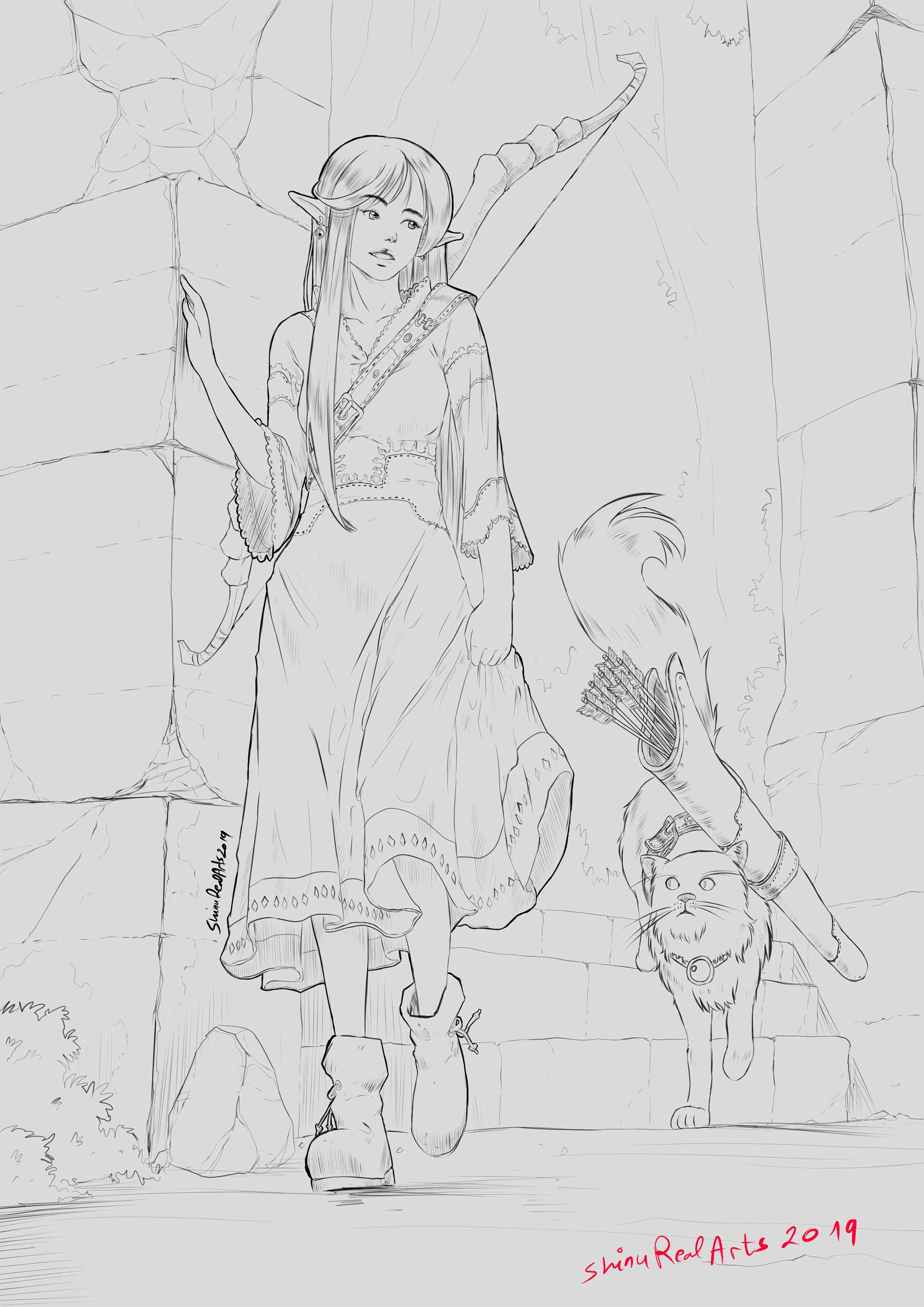 ArtStation - An Elf And Her Cat