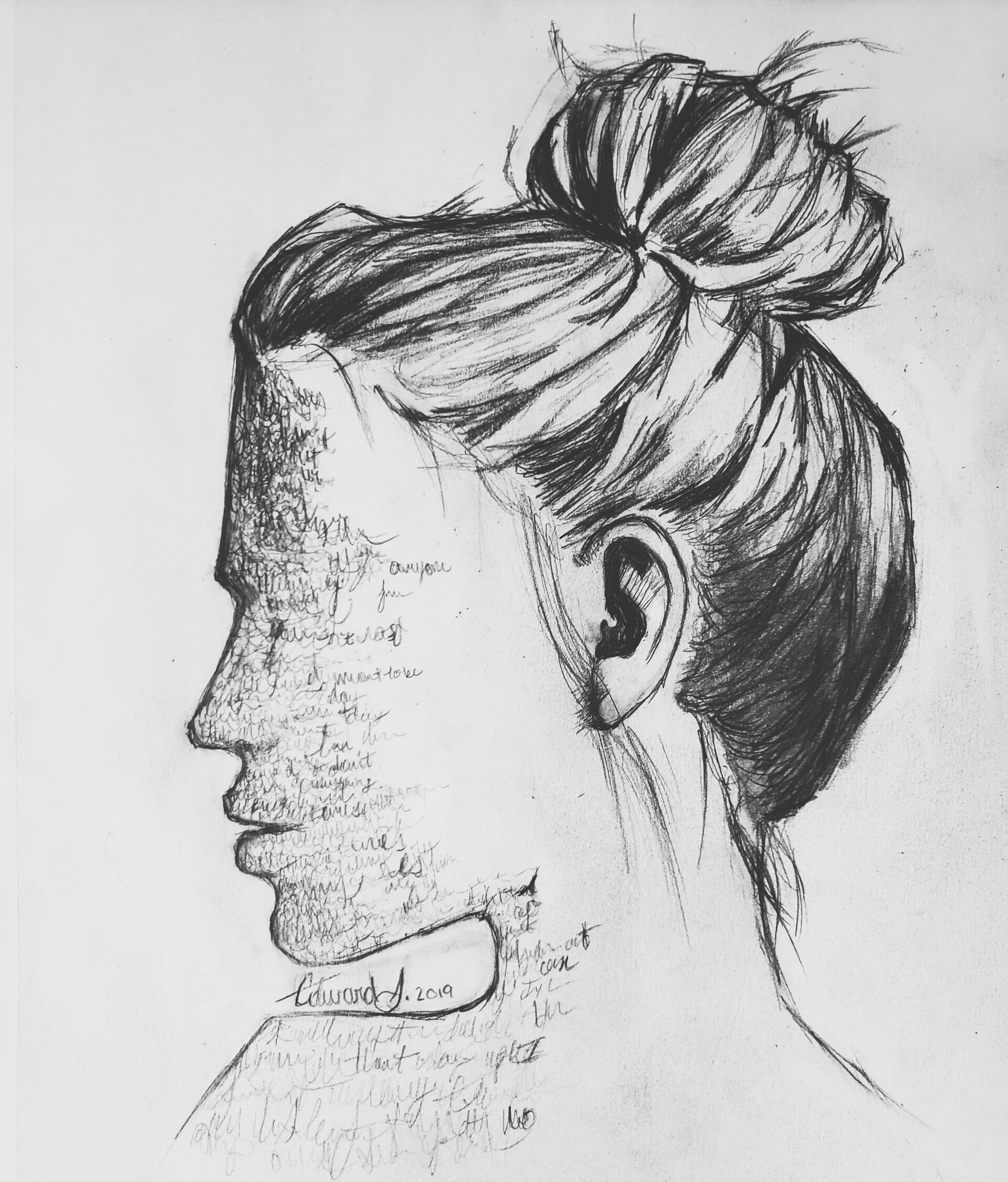 how to draw a girl with a messy bun hair