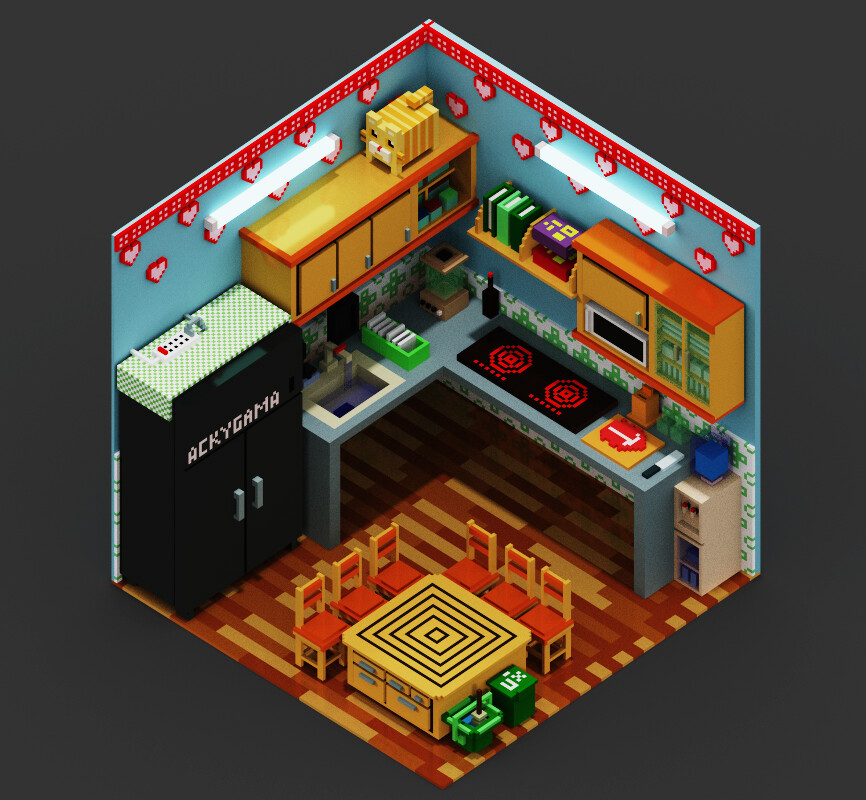 ArtStation - My Kitchen Room - Voxel Art