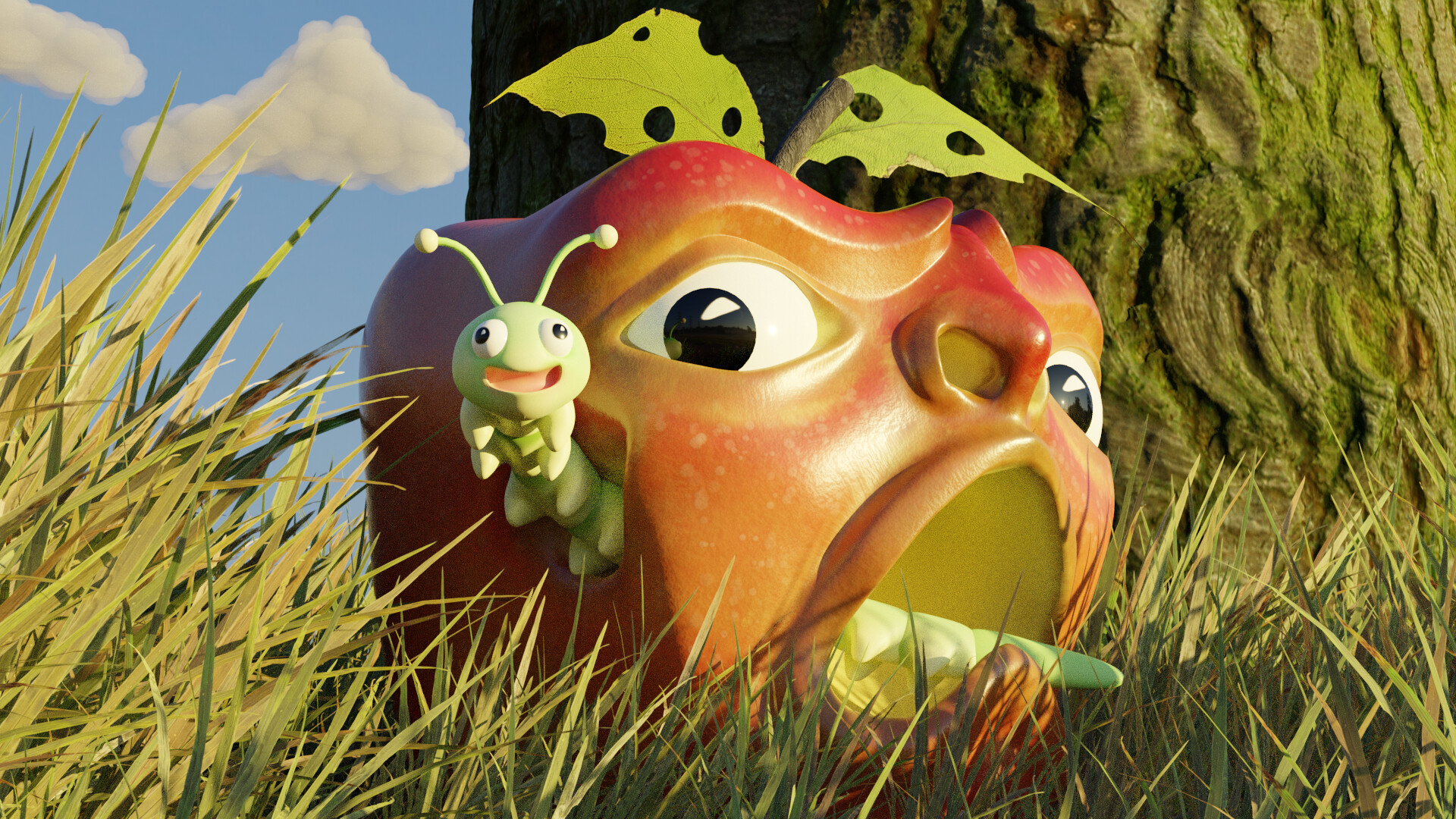 ArtStation - Apple and the caterpillar.