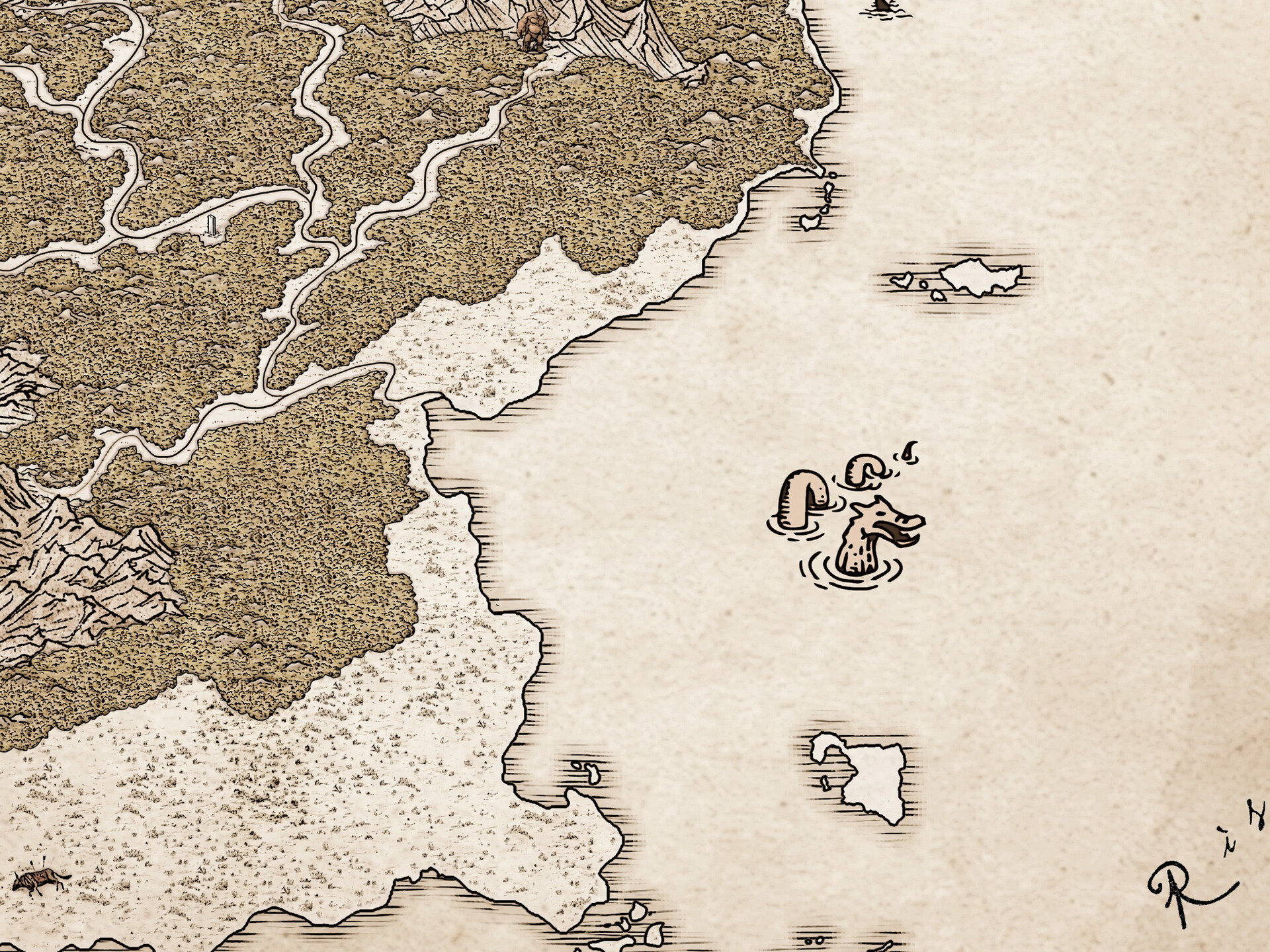 Alexis Gonnet - Bestiary Map of the Islands of Koletis (Fantasy Map)