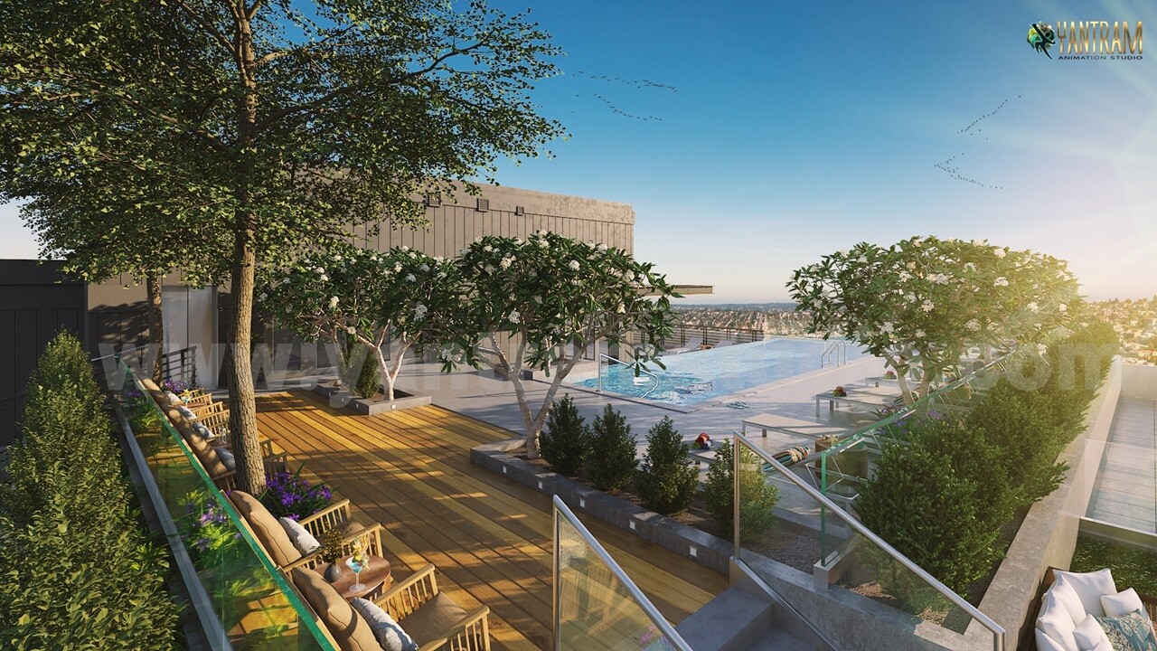 ArtStation - Rooftop Pool view of Exterior Rendering Services by ...