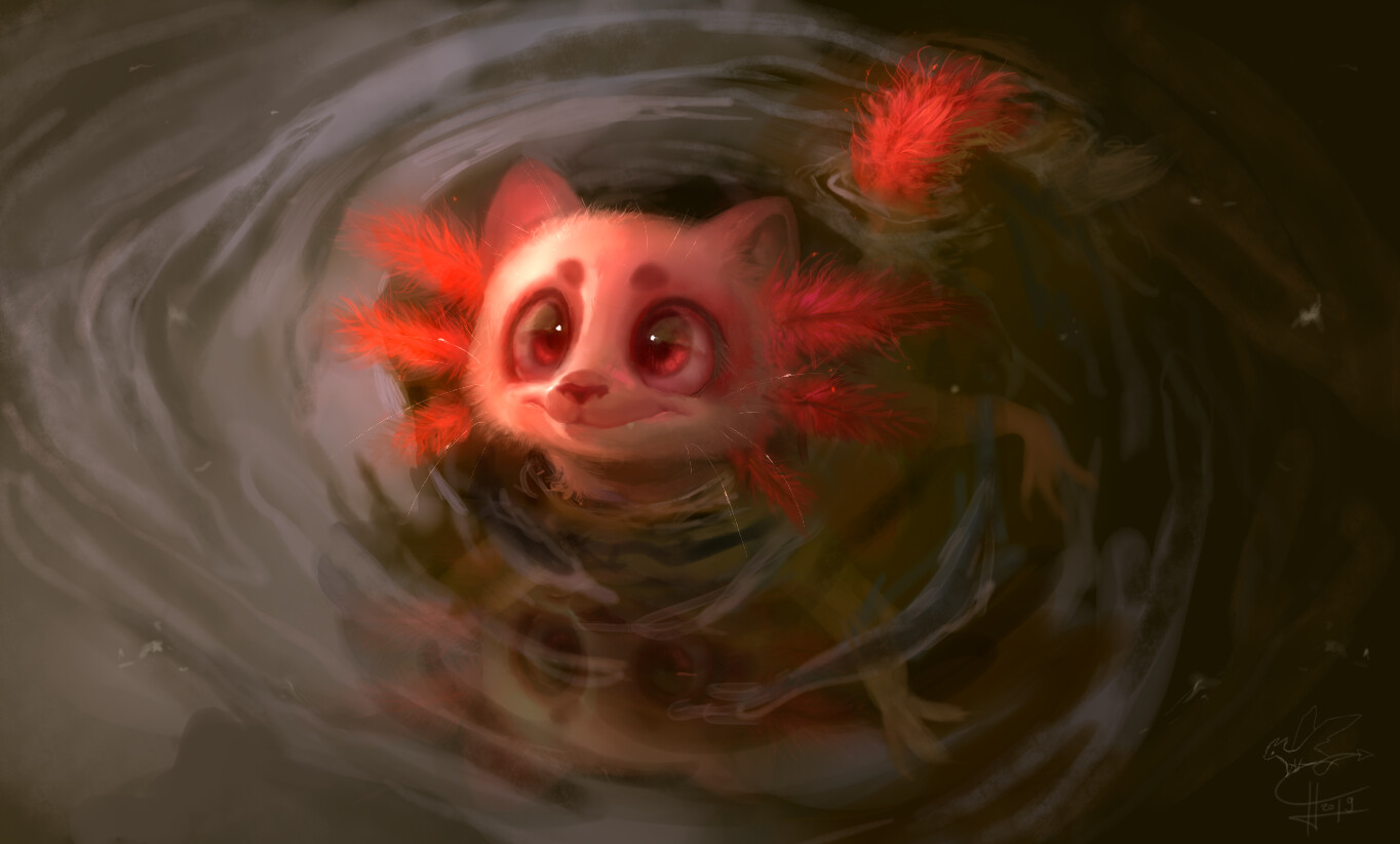 ArtStation - Axolotl Cat! (Character Concept Painting|2019)