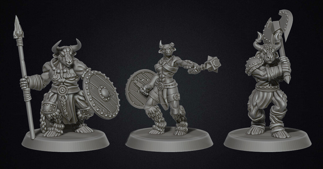 ArtStation - Minotaurs set. Cleric, barbarian or warrior. Tabletop ...
