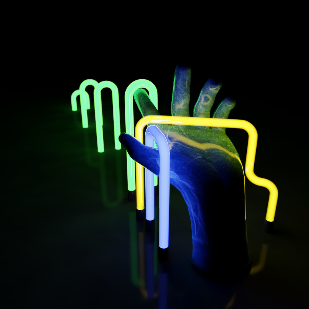 ArtStation - Marble and neon hand