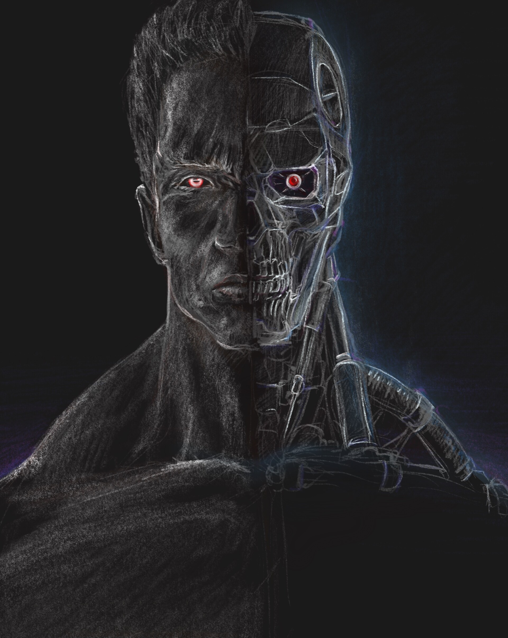 terminator half face drawing