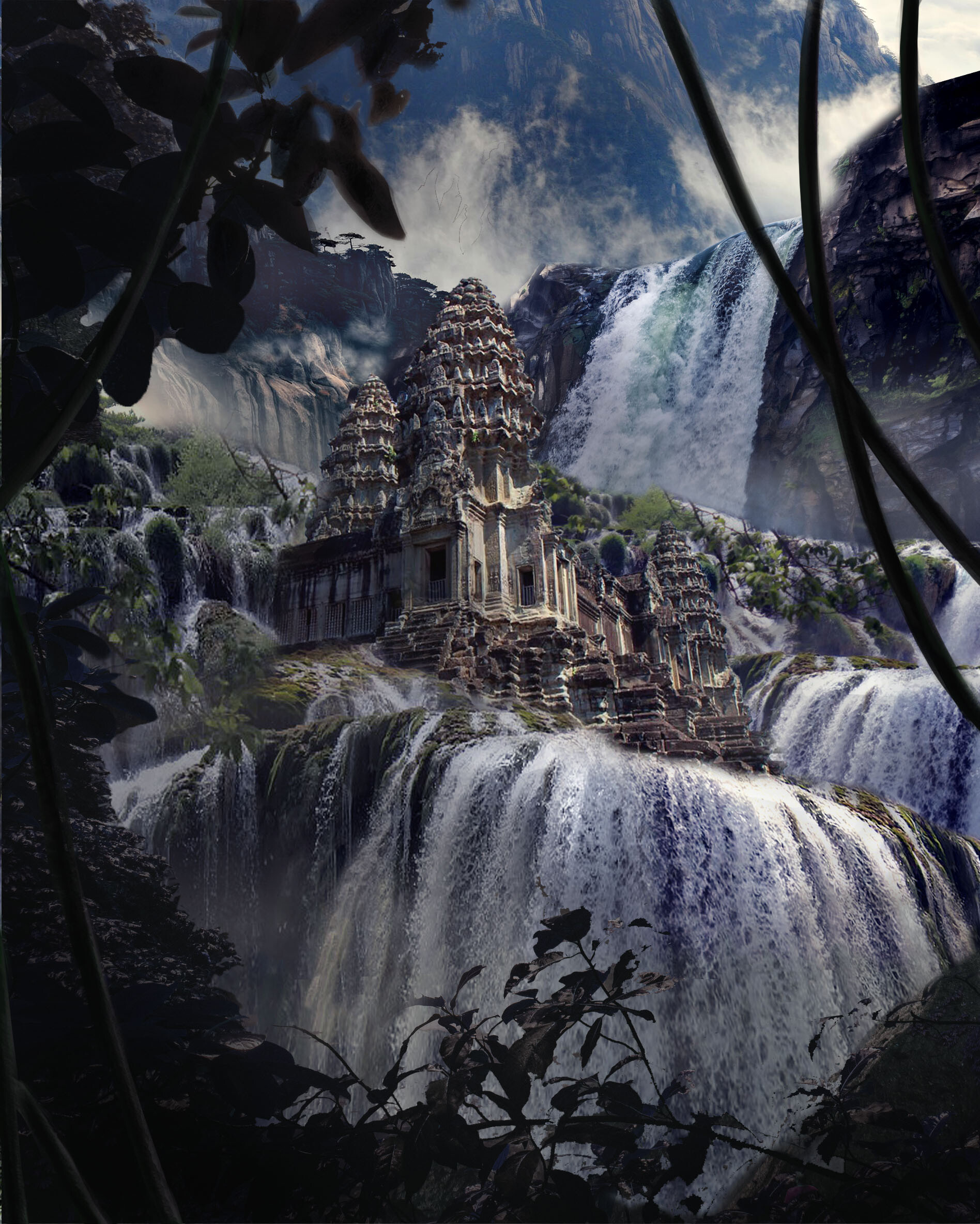 ArtStation - The temple on the waterfall
